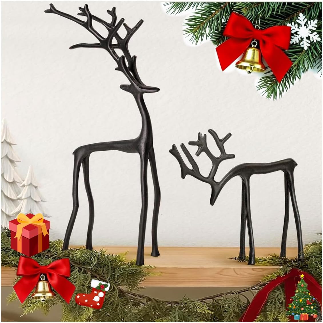BOSALY 9.84" Sculpted Reindeer Statues, Holidays Deer Sculptures ...