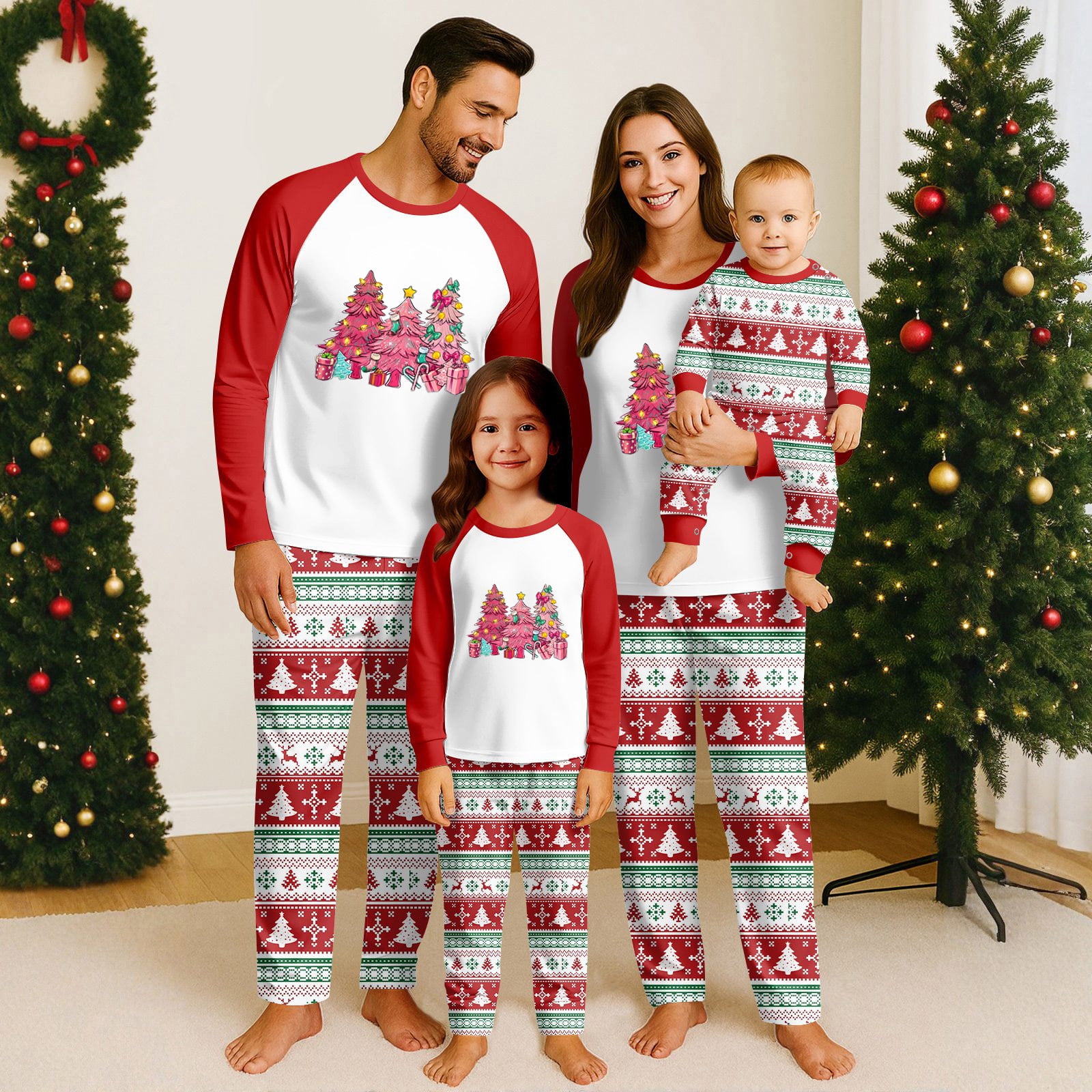 BOSALY Cartoon Holiday Matching Family Christmas Pajamas Sets, Cozy ...