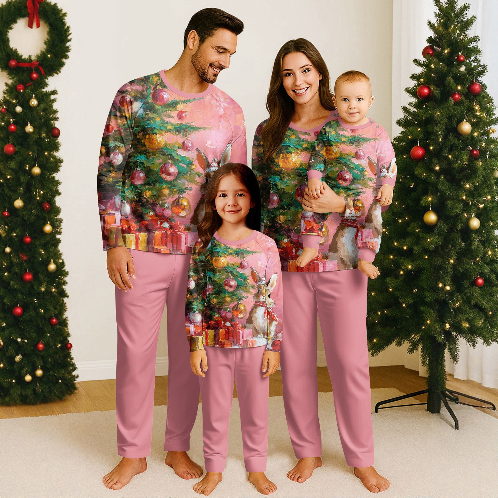 BOSALY Cartoon Print Matching Christmas Pajamas for Family, Holidays ...