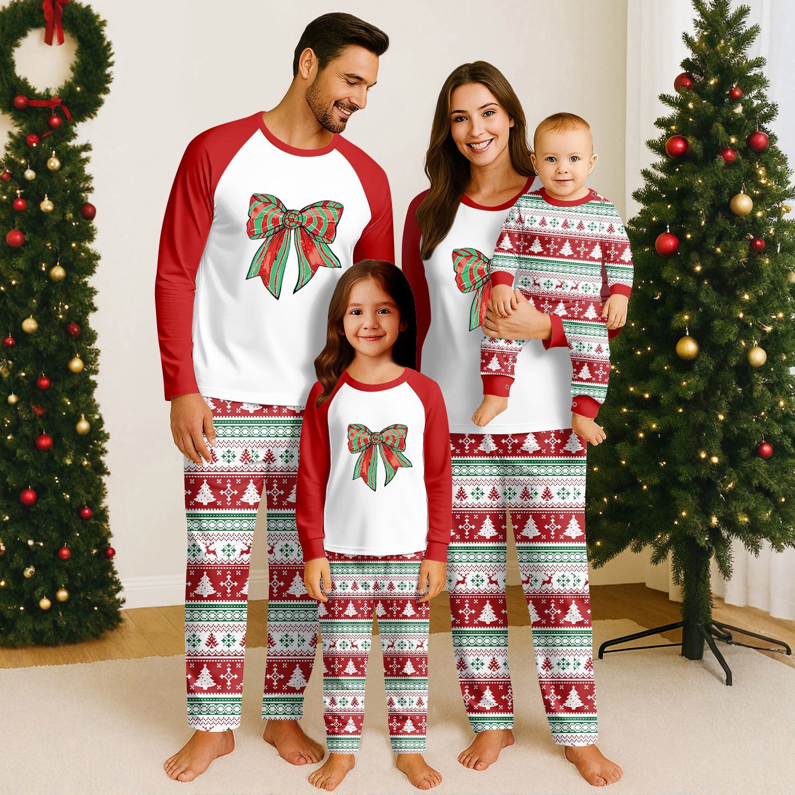 BOSALY Cartoon Theme Matching Christmas Pajamas for Family, Cute ...