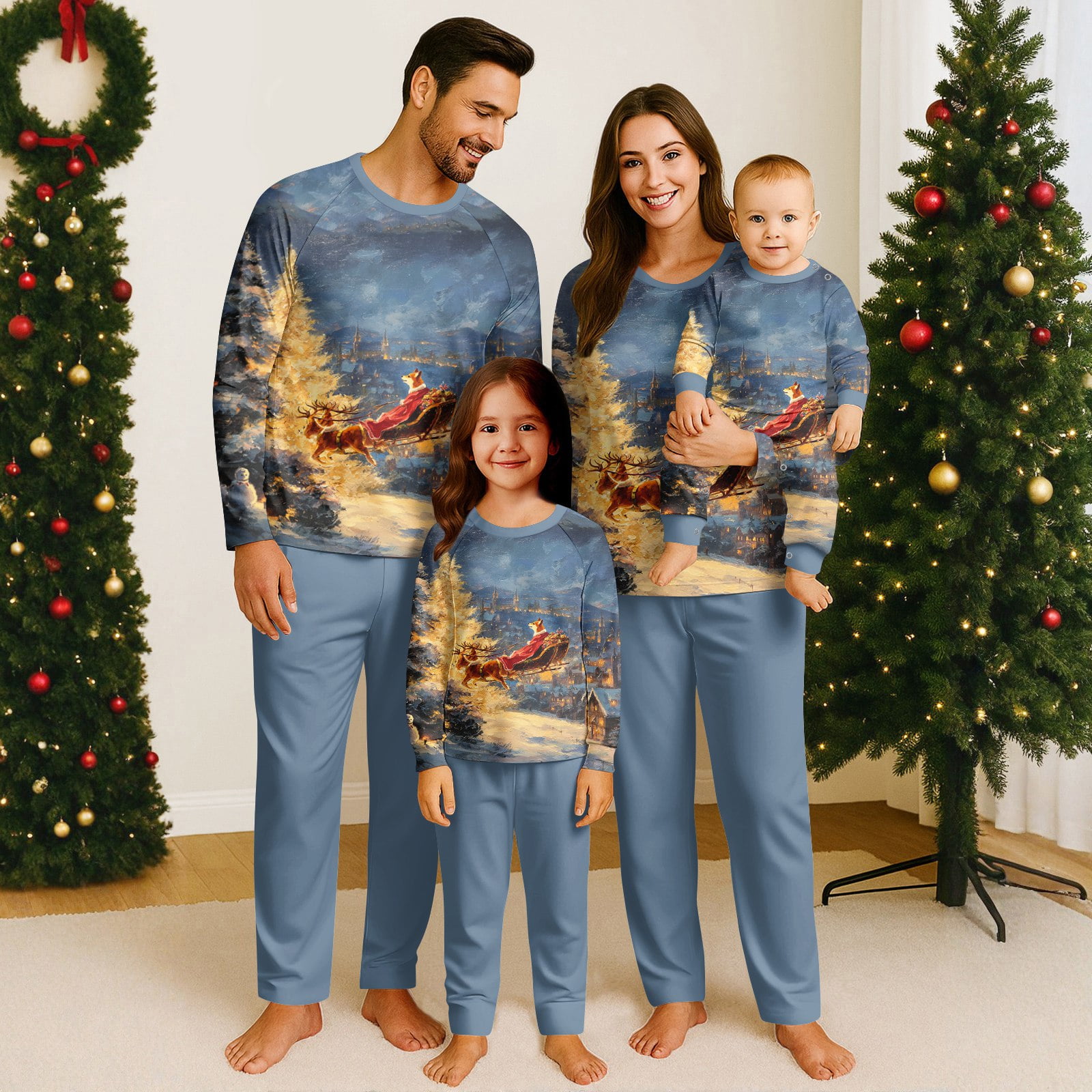 BOSALY Cartoon Theme Matching Christmas Pajamas for Family, Cute ...