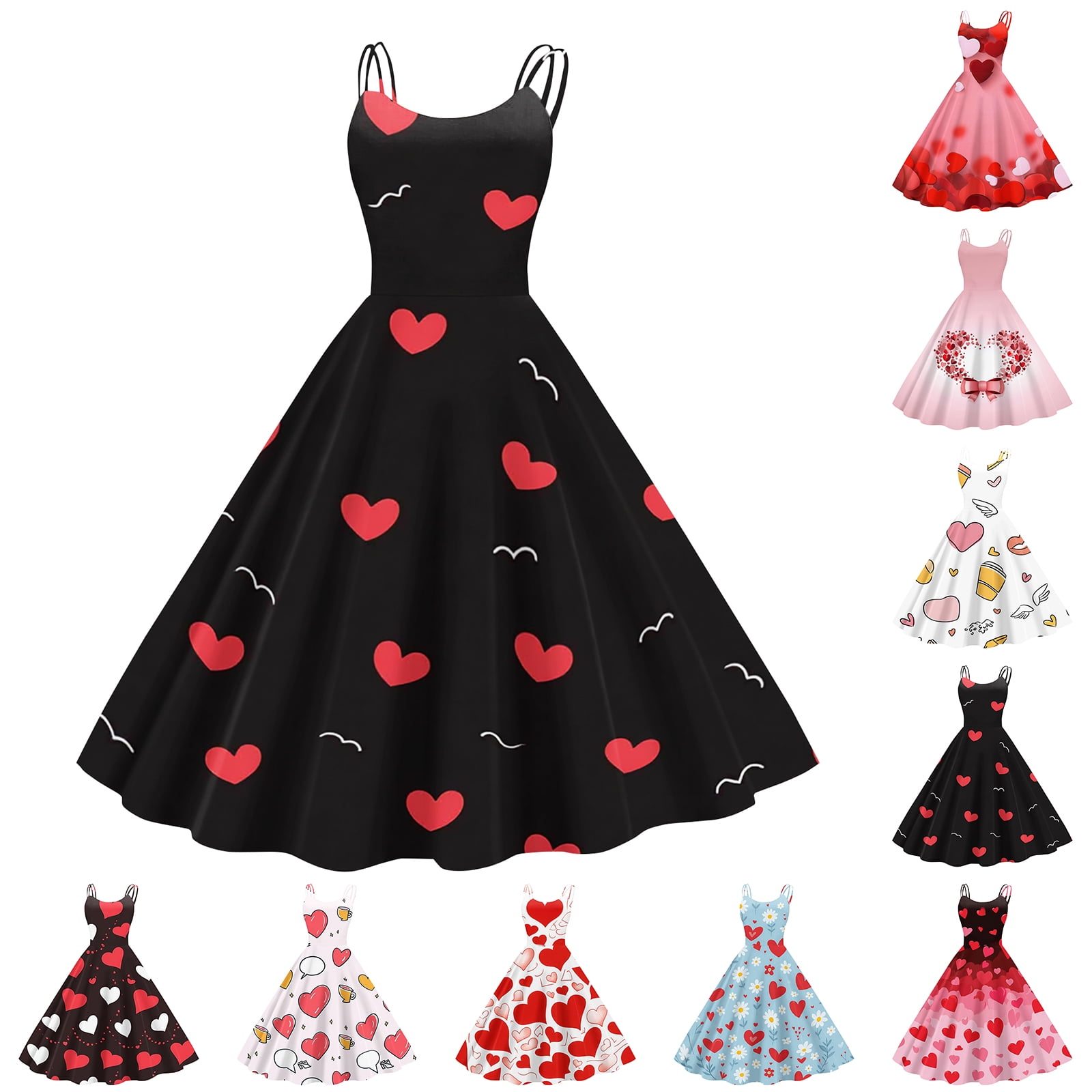 BOSALY Love Heart Print Women Tank Dress, A-Line Knee Length Summer ...