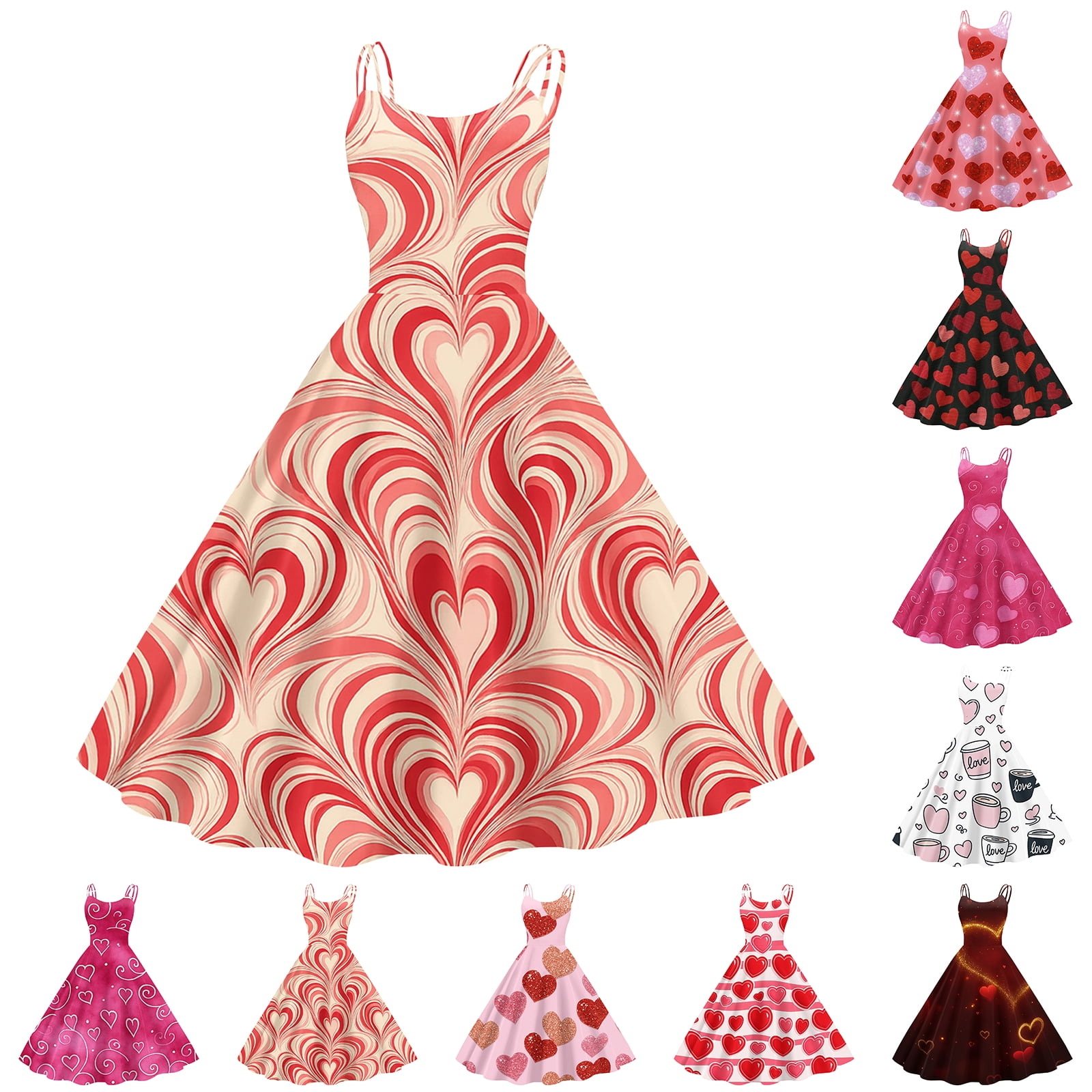 BOSALY Love Heart Print Women Tank Dress, A-Line Knee Length Summer ...