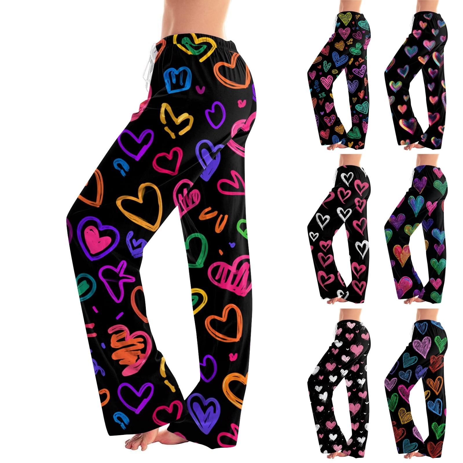 BOSALY Valentines Pajamas Pants for Women, Valentine's Day LOVE Pattern Loungewear, Women Wide ...