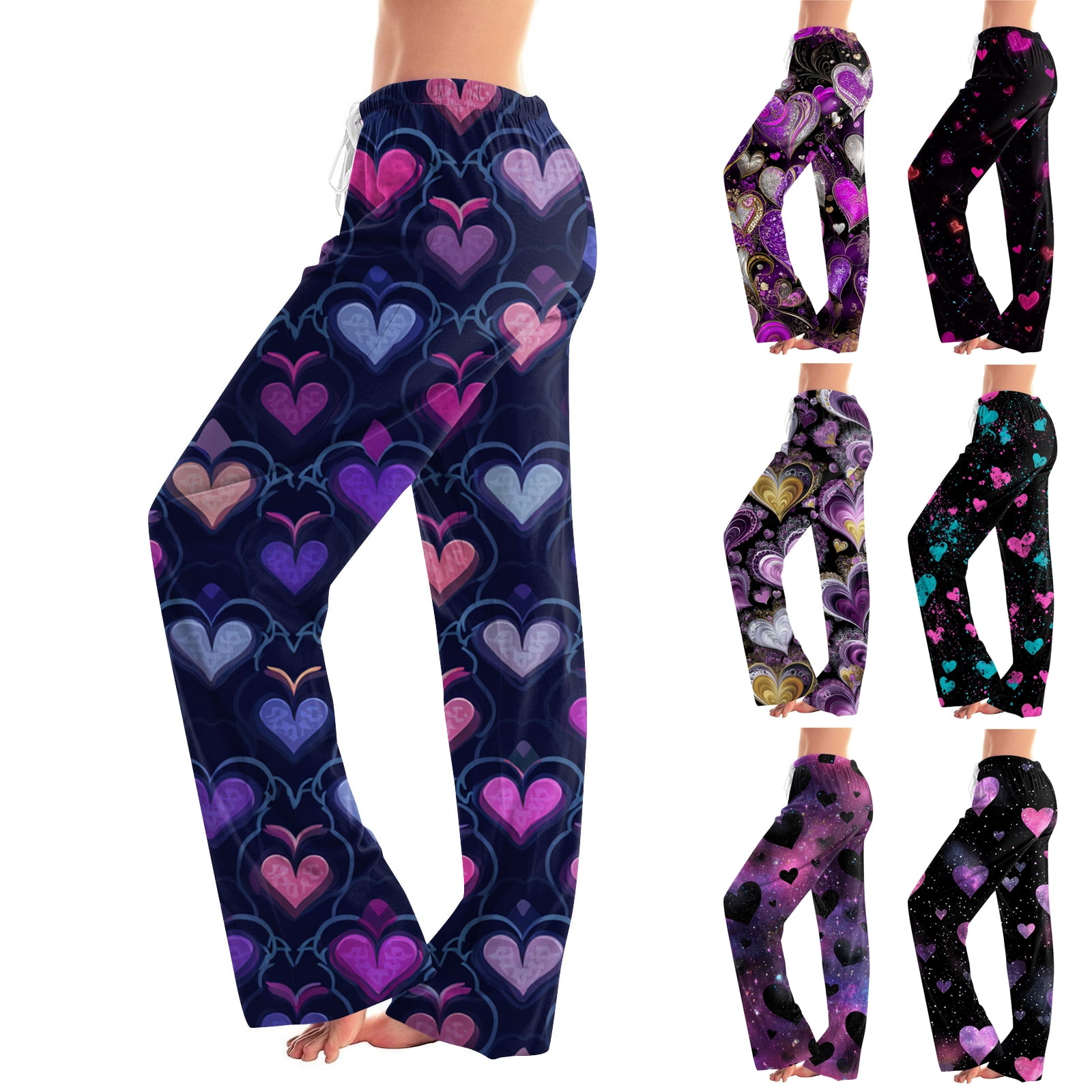 BOSALY Valentines Pajamas Pants for Women, Valentine's Day LOVE Pattern Loungewear, Women Wide ...