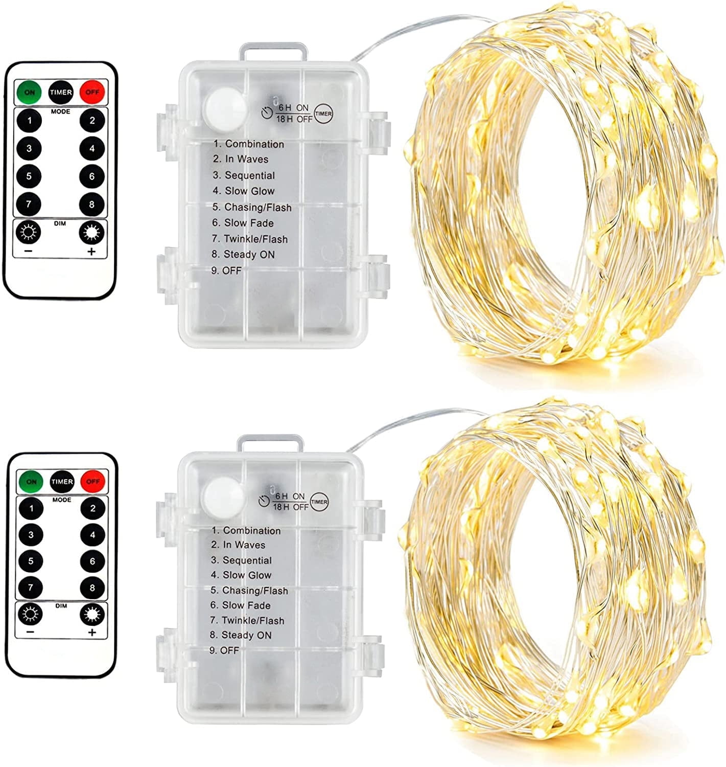 BOSAN 2PCS Fairy Lights Indoor Outdoor Battery Operated, Silver Wire 8 ...