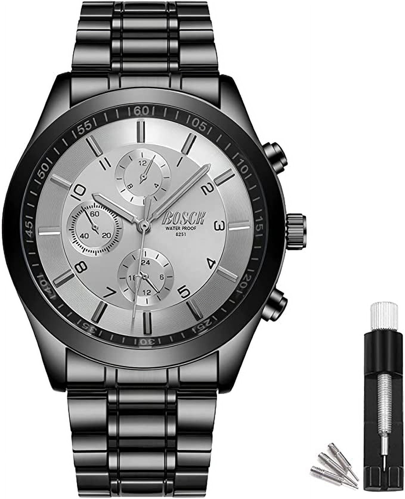 BOSCK 40mm Durable Stainless Steel Men's Watch, Analog, Auto Date and ...