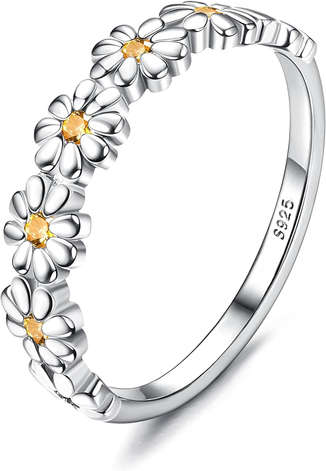 BOSHG 925 Sterling Silver Daisy Ring for Women Girls 18K Gold Plated Daisy Flower Hawaiian Ring ...