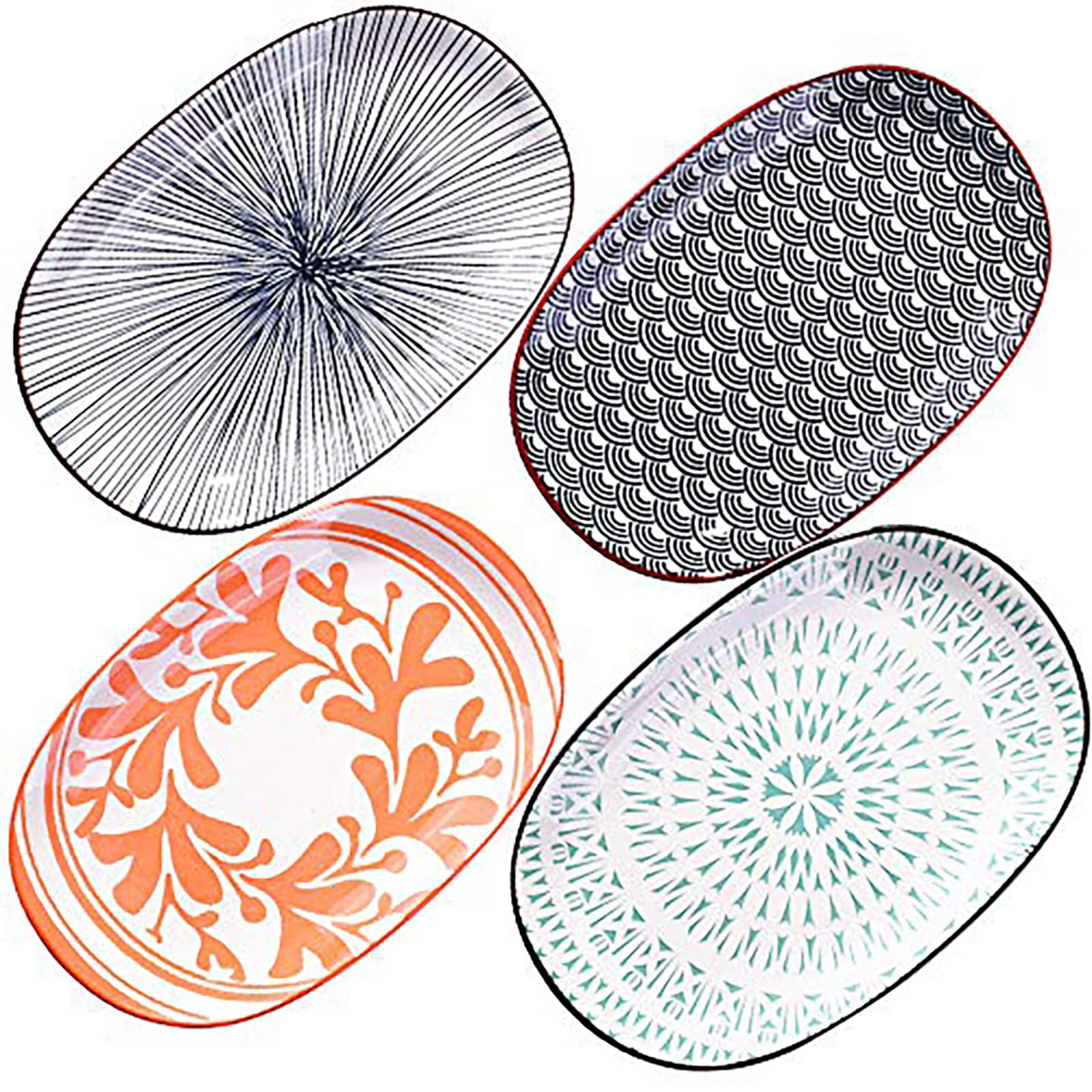 BOSILI 4-Pack Elegant Oval Plates, 9.4 Inch Ceramic Dinner Plates ...