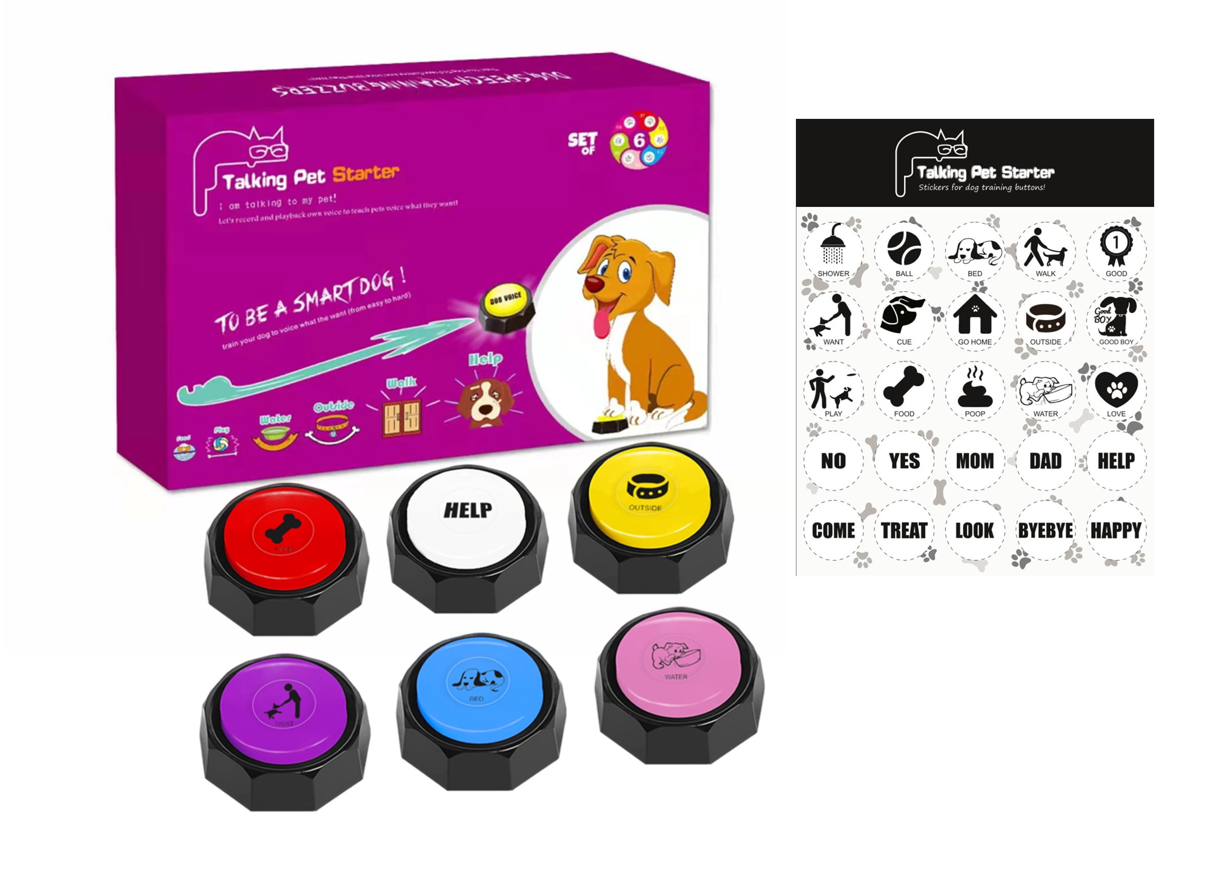 BOSKITY 6 Dog Training Buttons, Custom Recording Playback Sounds, Train ...