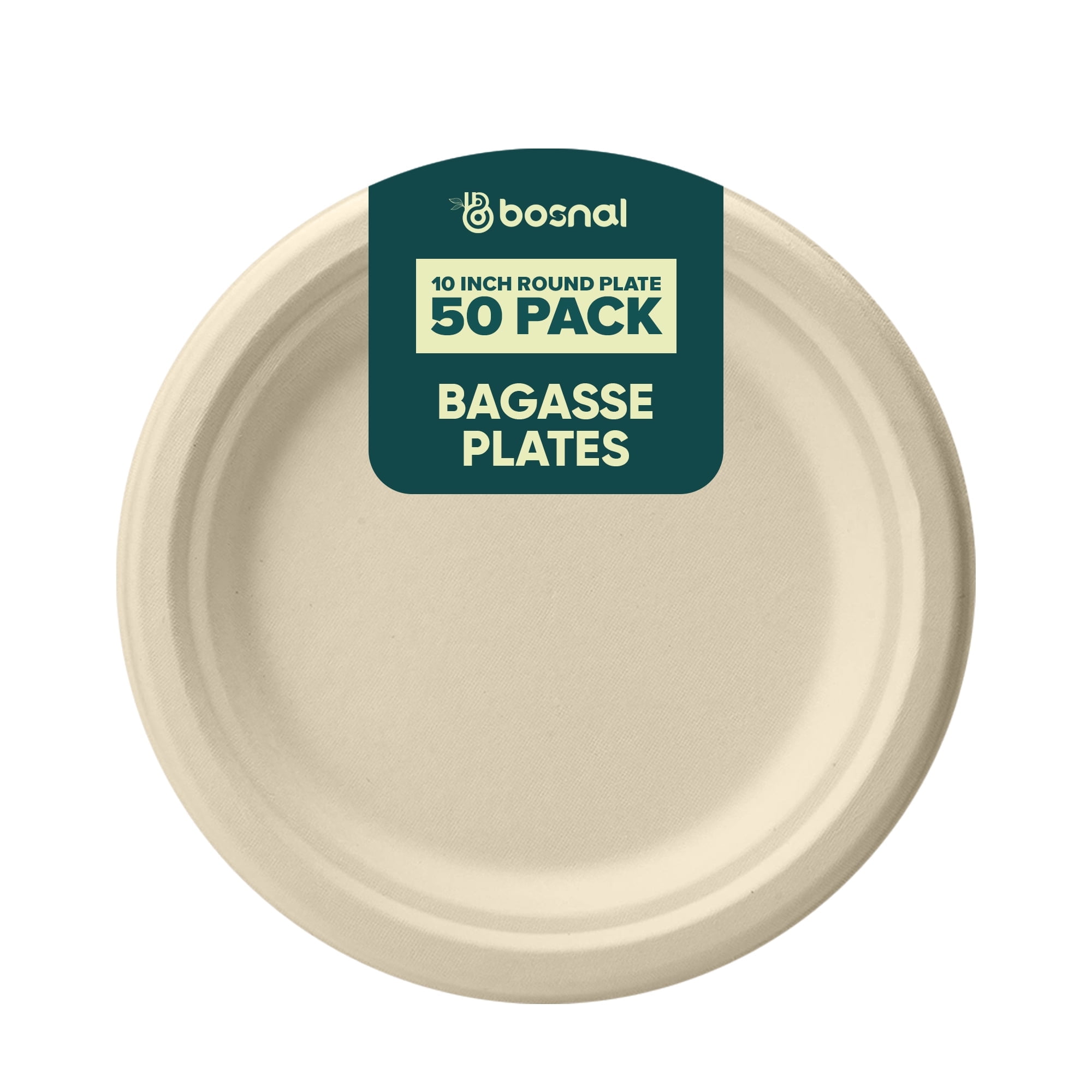 BOSNAL 10 Inch Round Bagasse Plates (50 Pack) – Compostable ...
