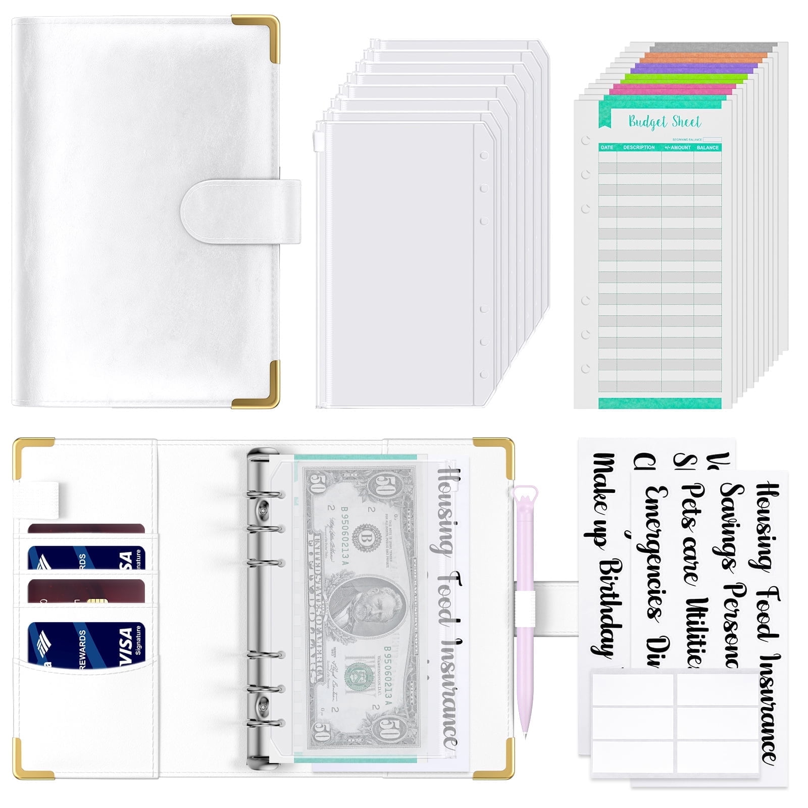 BOSOBO Budget Binder, A6 Money Organizer for Cash, PU Leather Budget ...