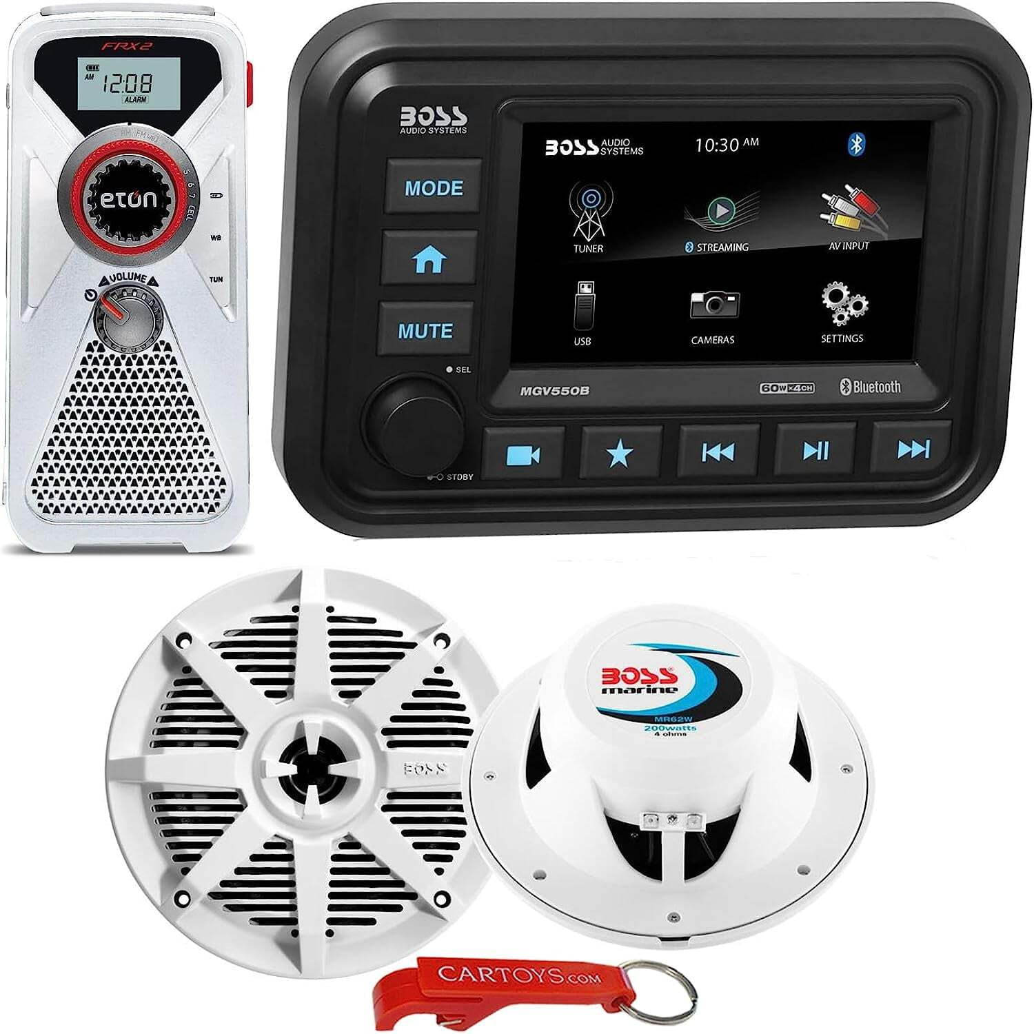BOSS Audio Systems MGV550B Marine Stereo Boat Party Bundle w/ 200W ...