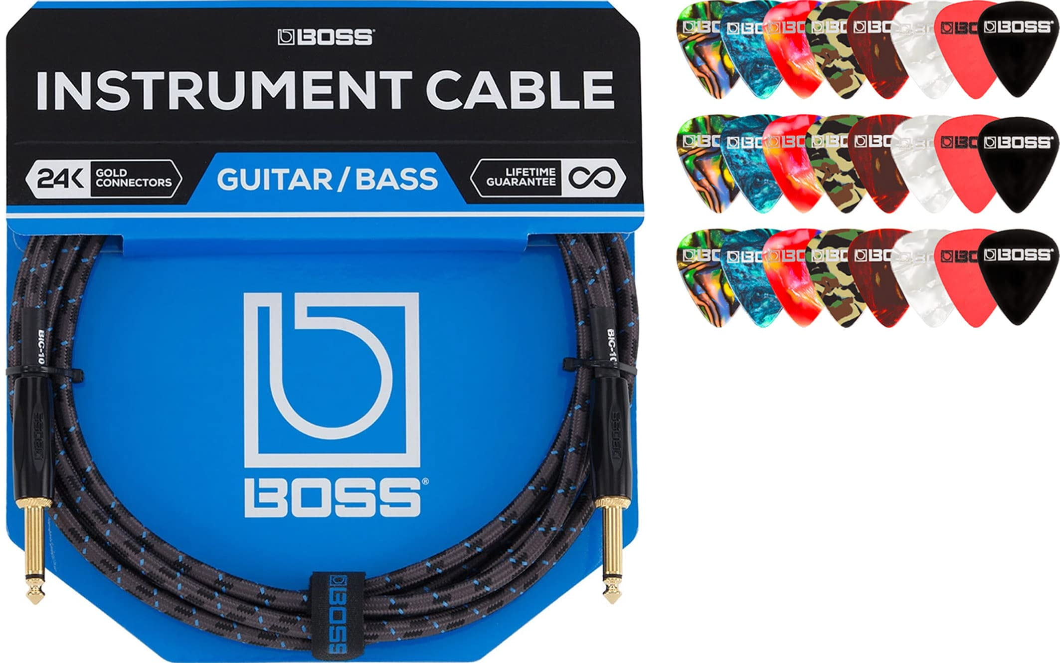 BOSS BIC-10 10-Foot Instrument Cable, Straight-Straight - 1 Pack Bundle ...