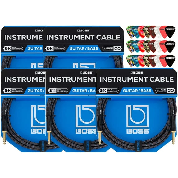 BOSS BIC-10 10-Foot Instrument Cable, Straight-Straight - 5 Pack Bundle ...