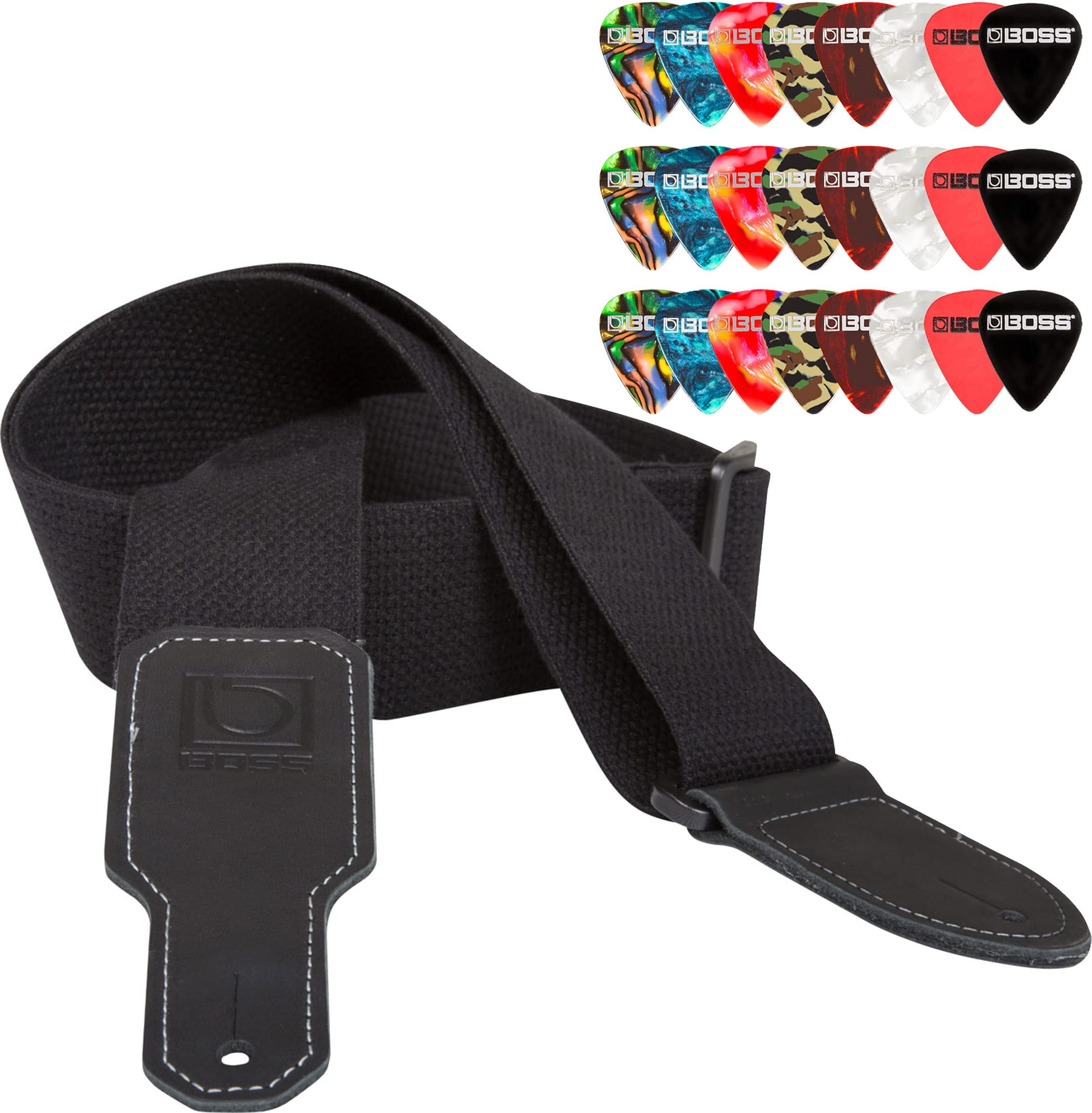 BOSS BSC-20 2-Inch Cotton Guitar Strap - Black Bundle with Picks ...