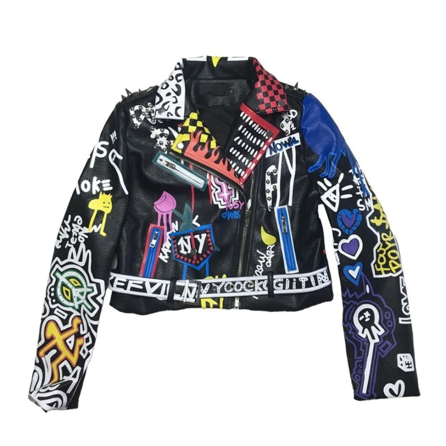 BOSS LADY Graffiti Riveted Leather Jacket - Walmart.com