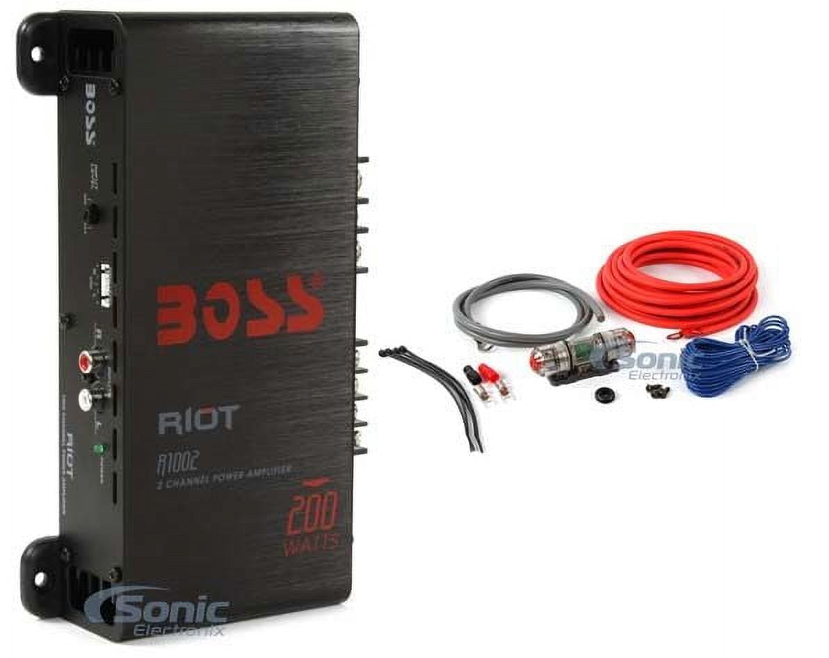 BOSS R1002 Amplifier + 8 Gauge Amp Kit Riot 200W 2-Channel Full Range ...