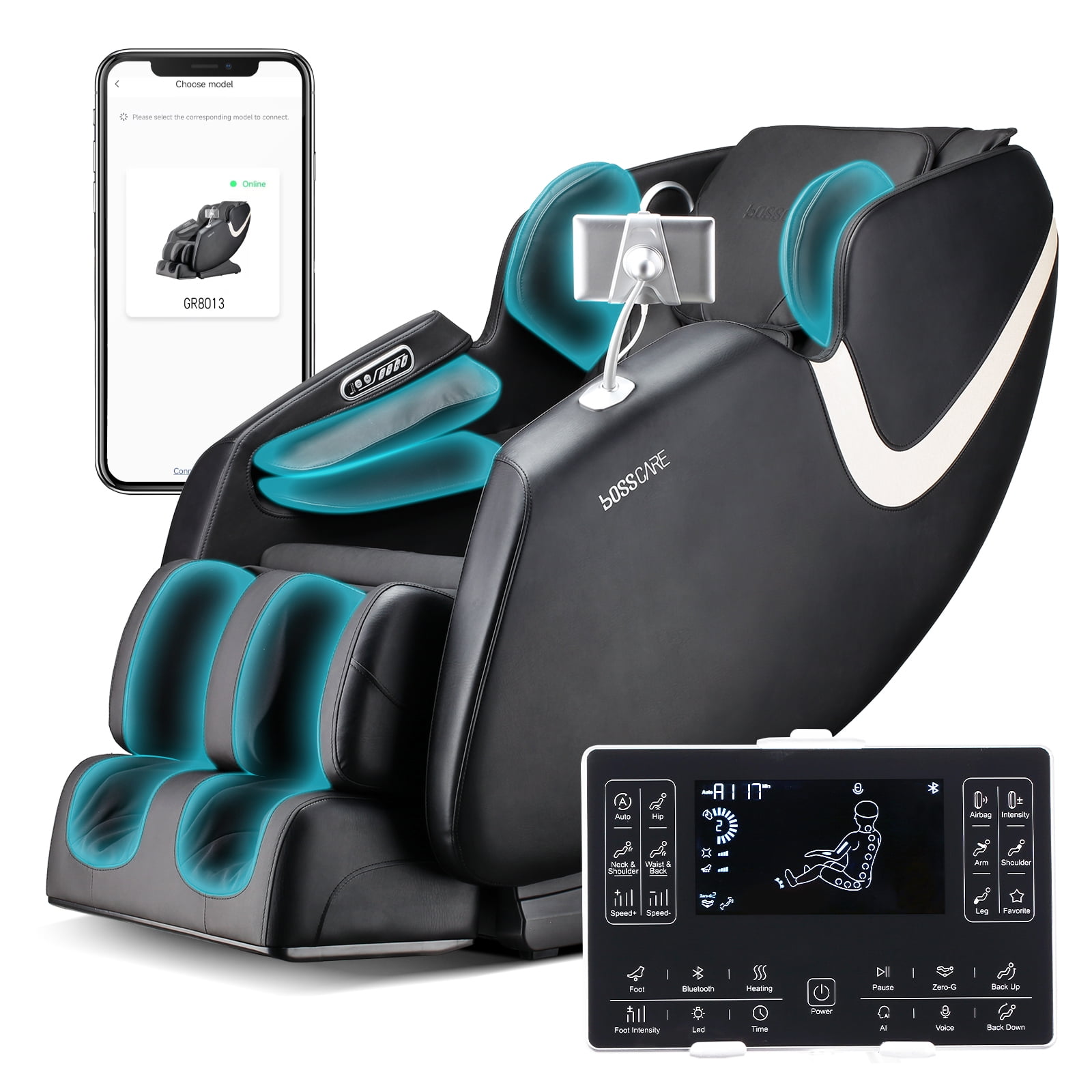 BOSSCARE 2024 Zero Gravity Full Body Massage Chair with AI Voice, Heat ...