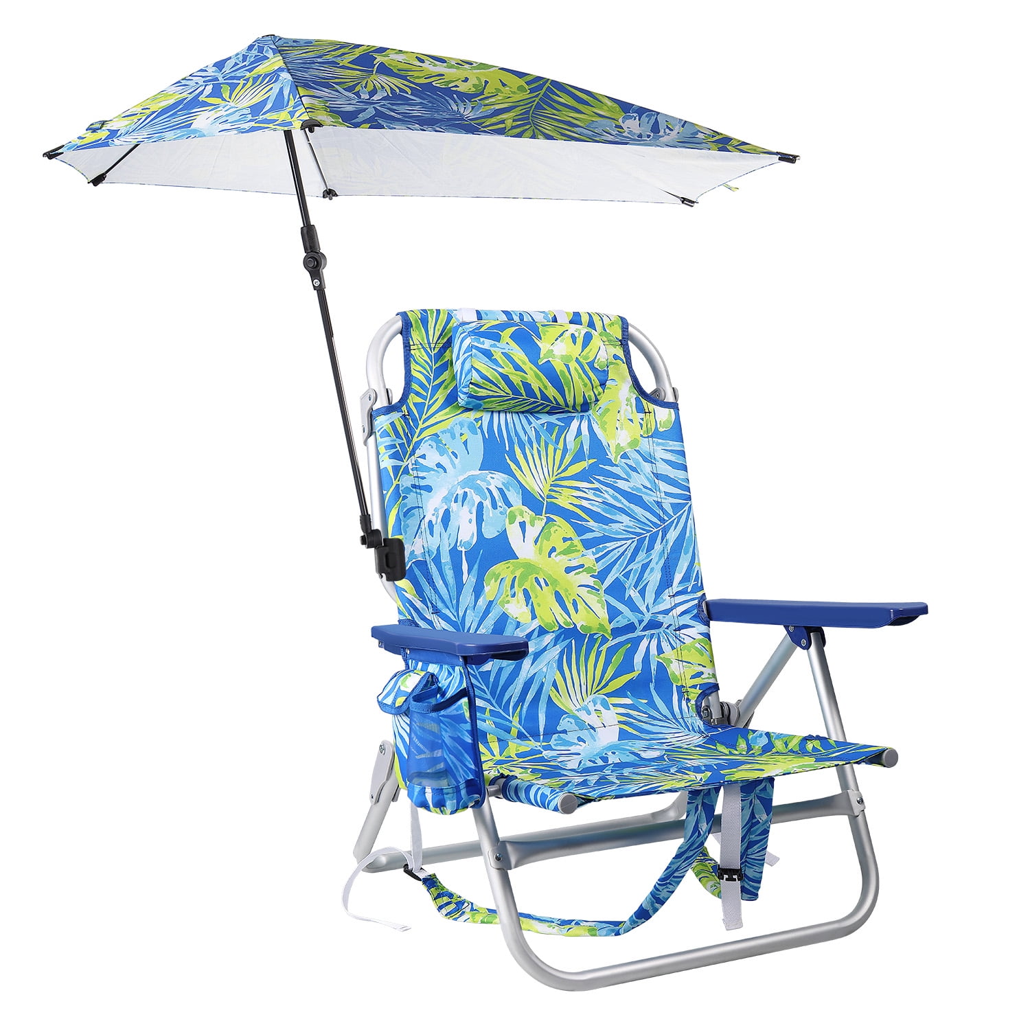 BOSSIN Backpack Beach Chair with Umbrella for Adults, Folding Heavy ...