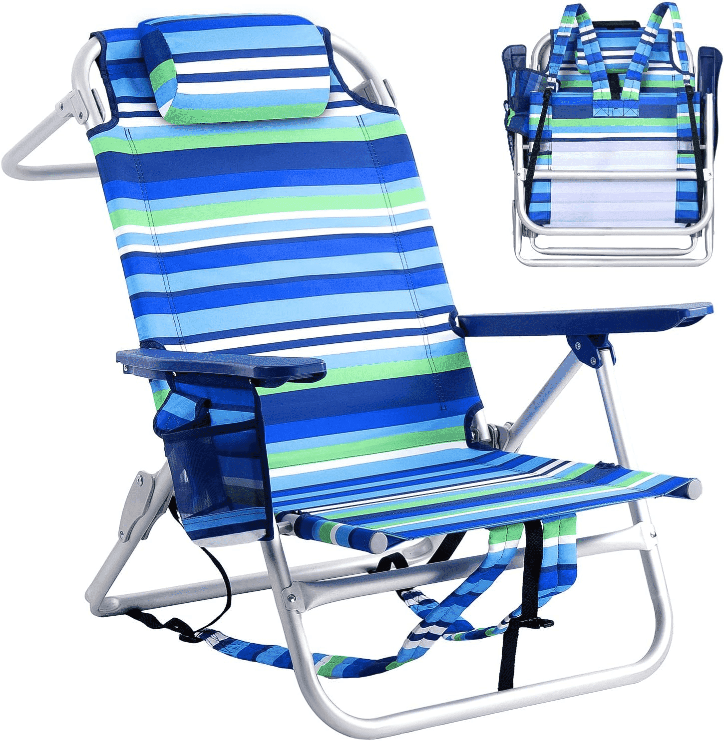 BOSSIN Portable Folding Beach Chair with Cup Holder Towel Rack and ...