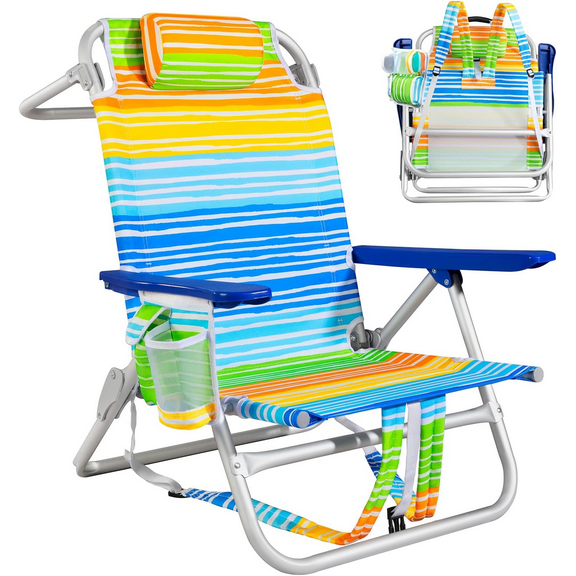 Beach Chairs with 5-Position Recline, 330lbs Folding Backpack Beach ...