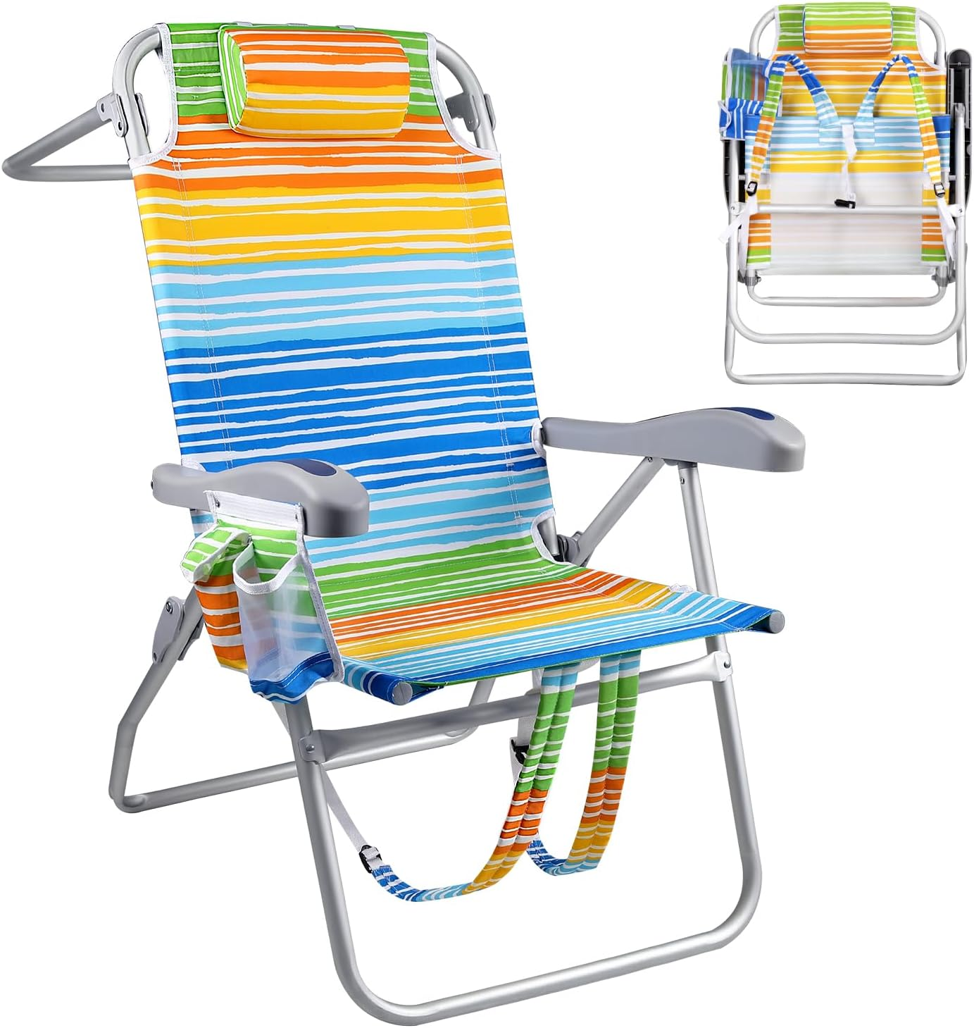 BOSSIN Backpack Beach Chairs for Adults,Portable Folding Camping Chair ...