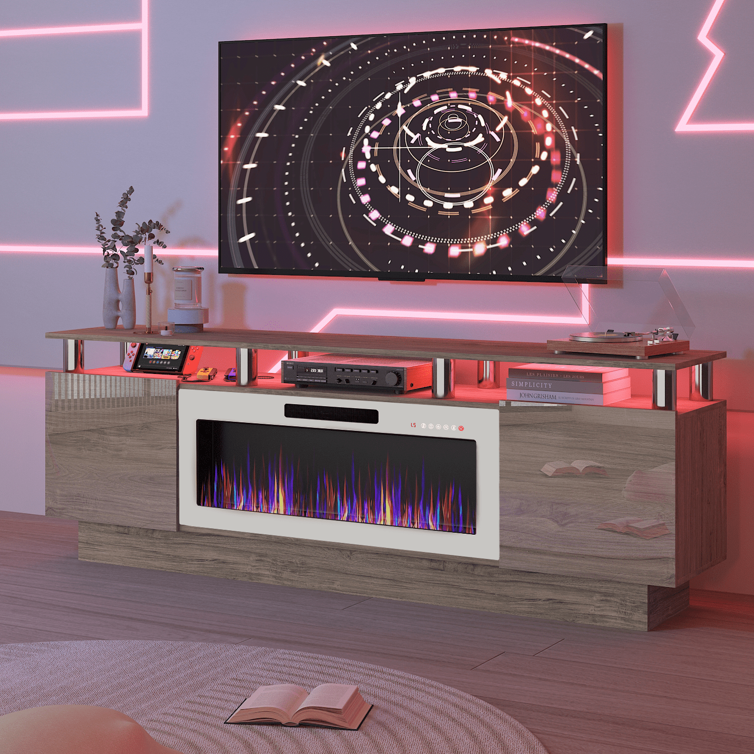BOSSIN Fireplace TV Stand with 36" Electric Fireplace for Living Room ...