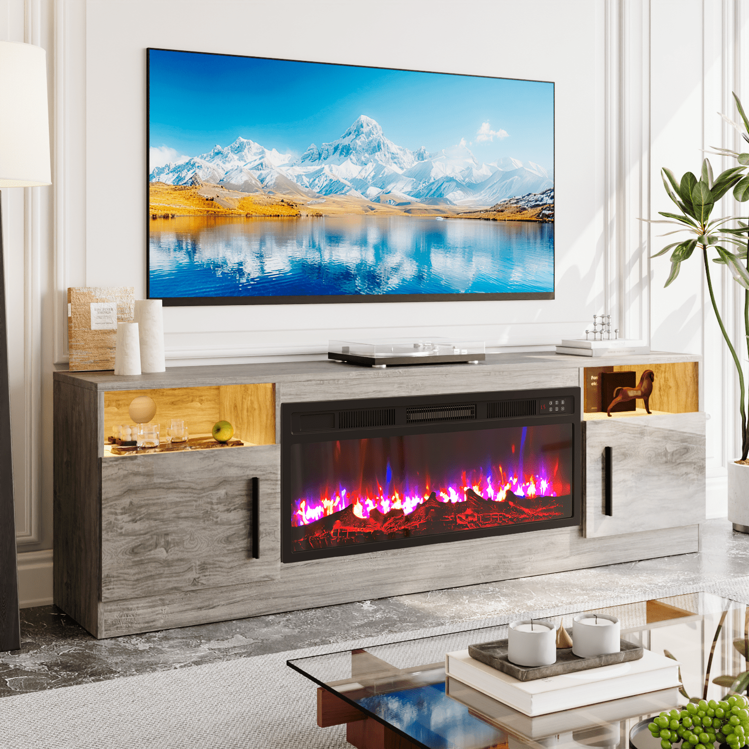 BOSSIN Fireplace TV Stand with 36 inch Fireplace Up to 80" TVs,LED ...