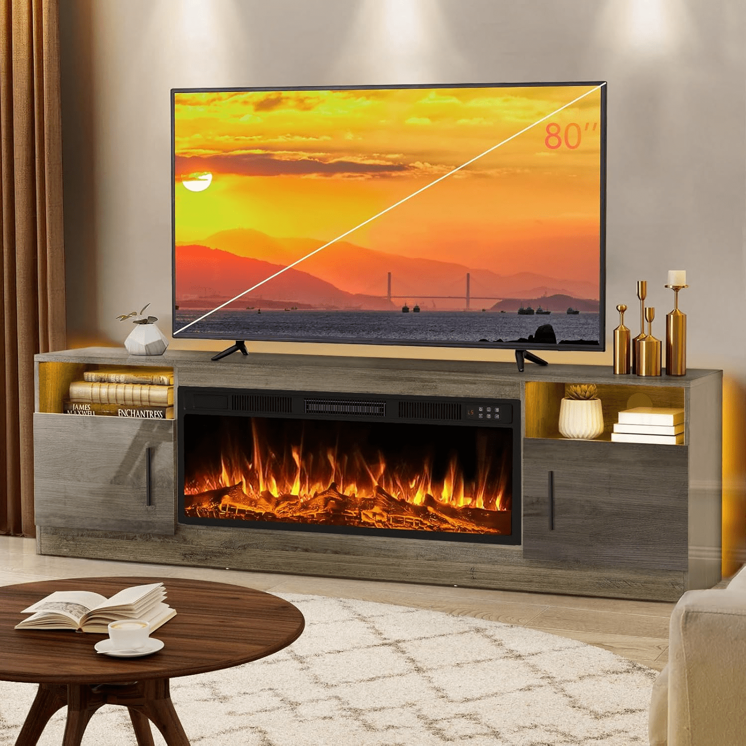 "Vitesse 70"" Entertainment Center with 36"" Fireplace, LED Light ...