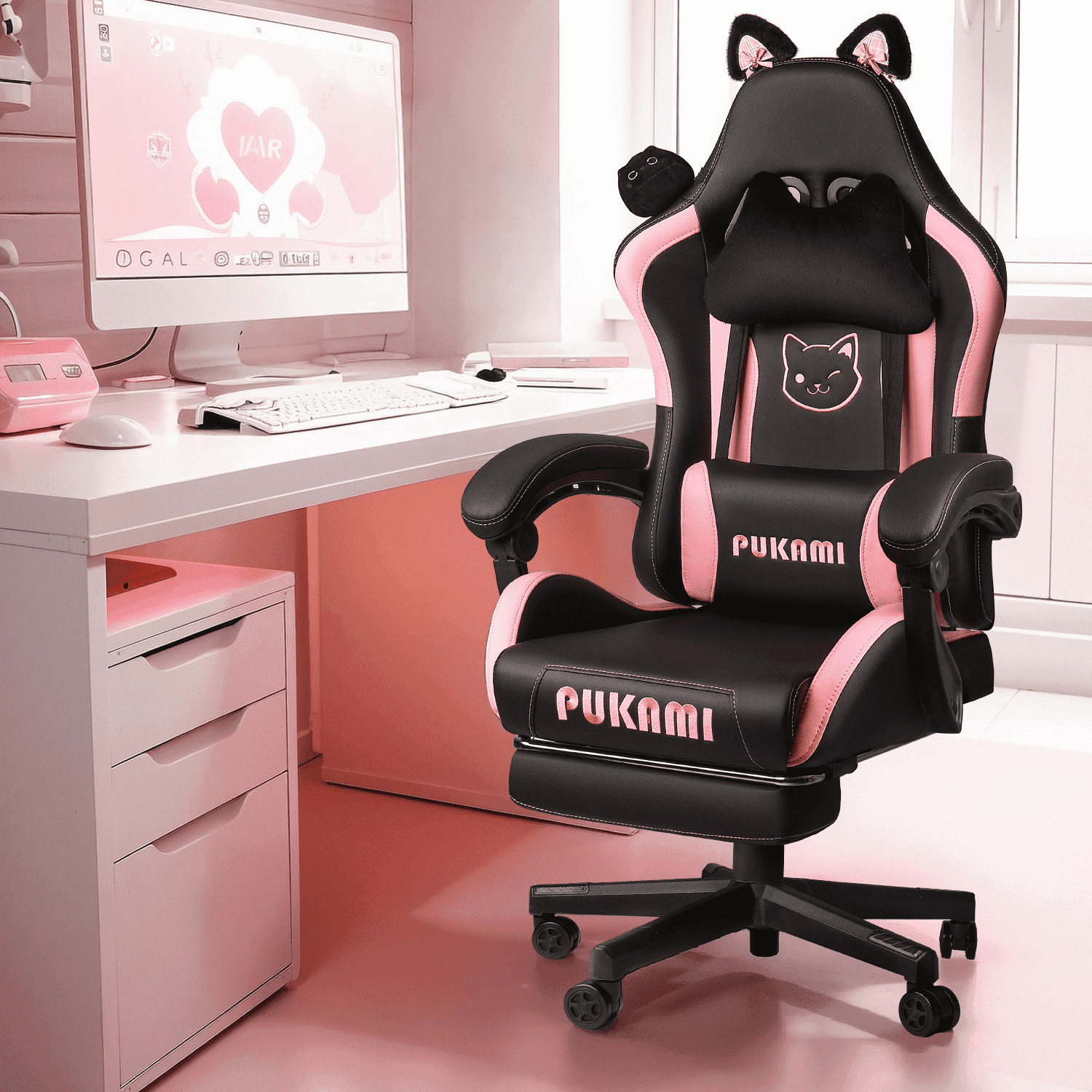 BOSSIN Pink Gaming Chair,Ergonomic Computer Chair for adult with Cat ...