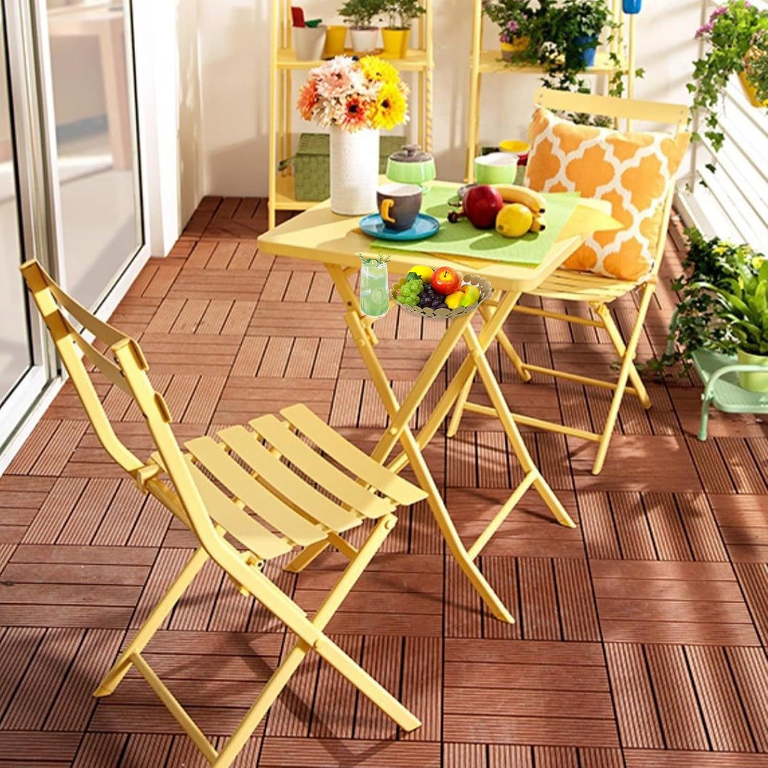 BOSTANA 3-Piece Bistro Set, Steel Folding Bistro Table and Chairs Set ...