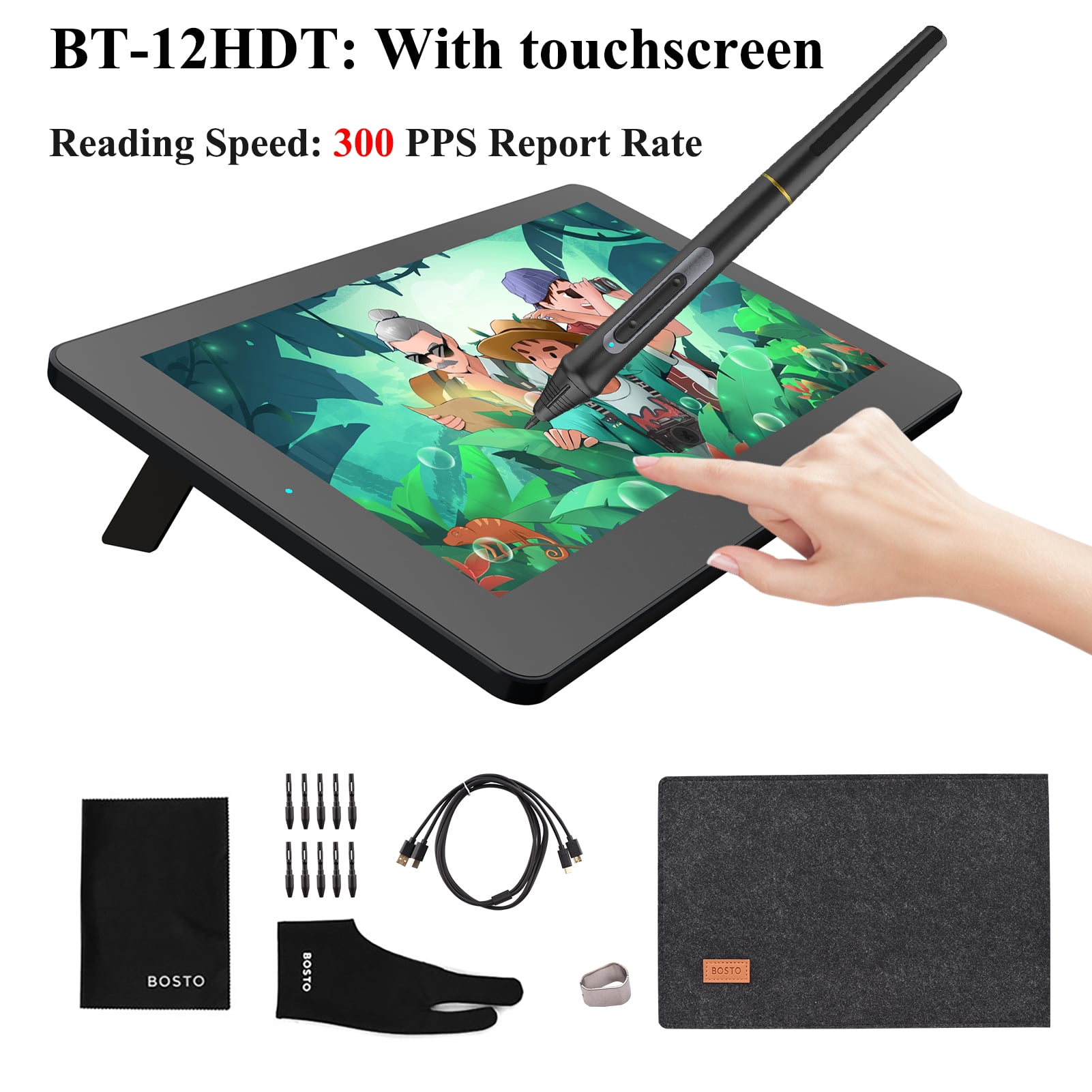 BOSTO 11.6 Inch Graphics Drawing Tablet BT-12HD/BT-12HDT Digital Drawing Tablet HD HIPS LCD 1366 ...