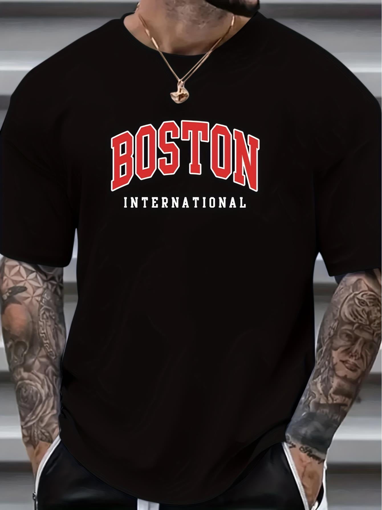 'BOSTON' Print Men's Casual Tees Short Sleeve T-Shirt Summer Loose Tops ...