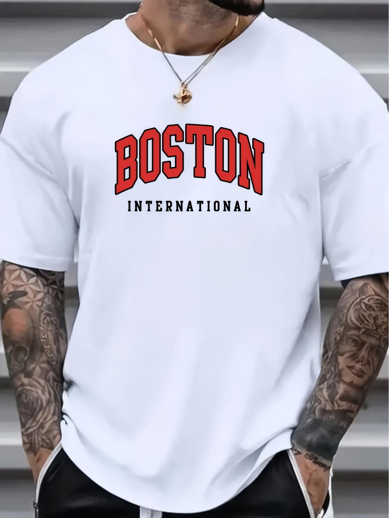 'BOSTON' Print Men's Casual Tees Short Sleeve T-Shirt Summer Loose Tops ...