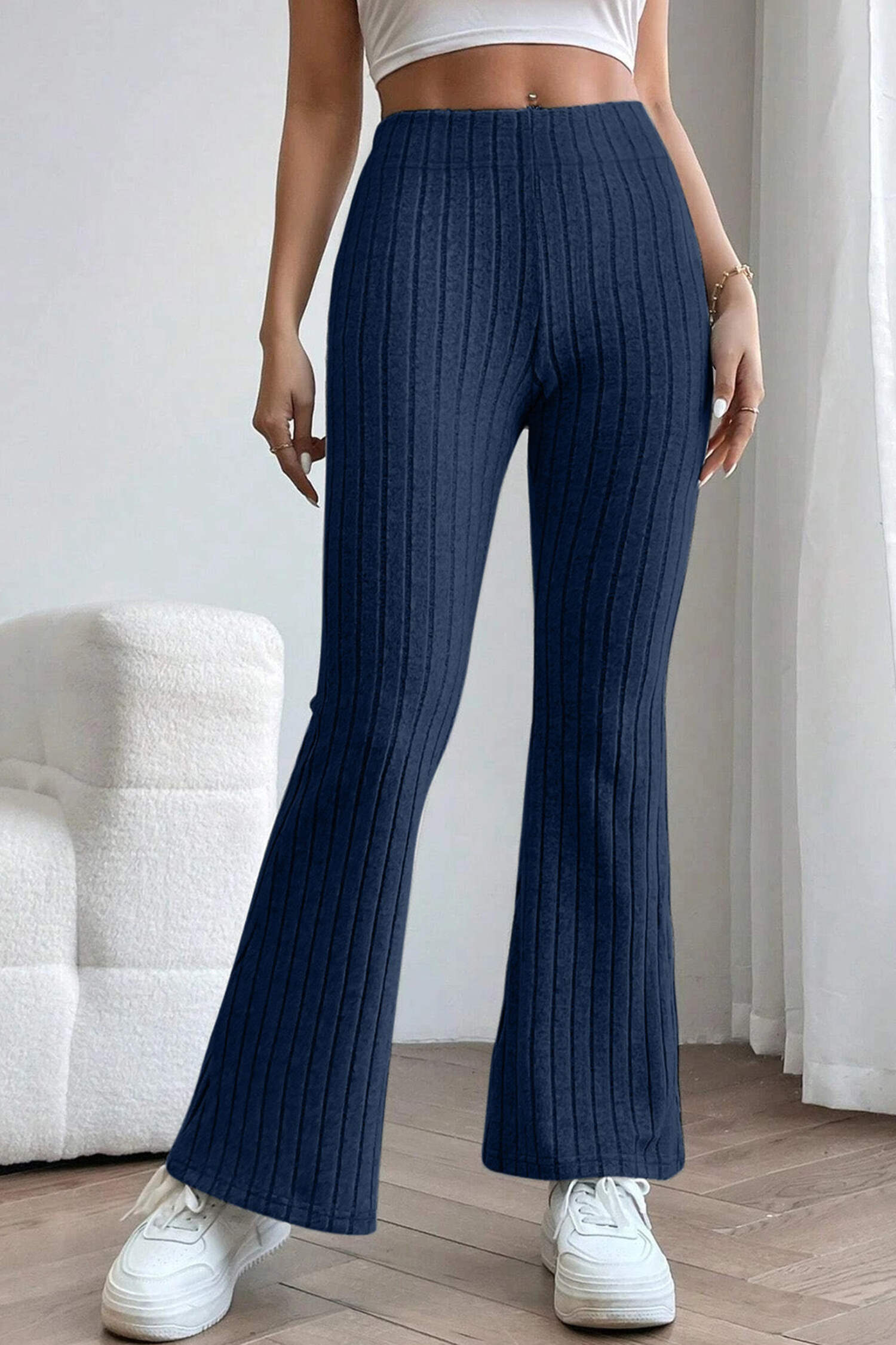 BOTTOM Basic Bae Full Size Ribbed High Waist Flare Pants - Walmart.com