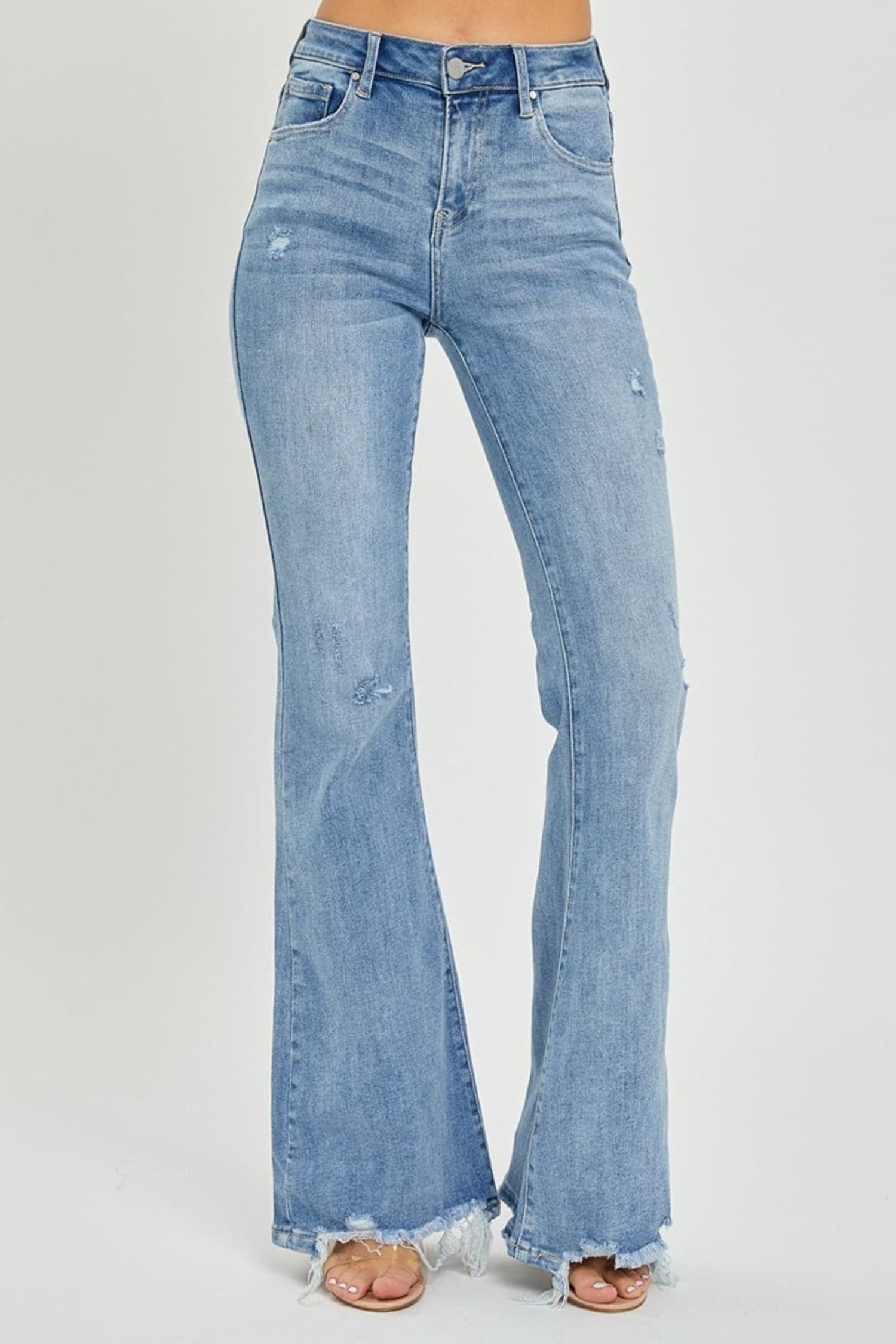 BOTTOM Risen Full Size High Rise Frayed Hem Flare Jeans - Walmart.com