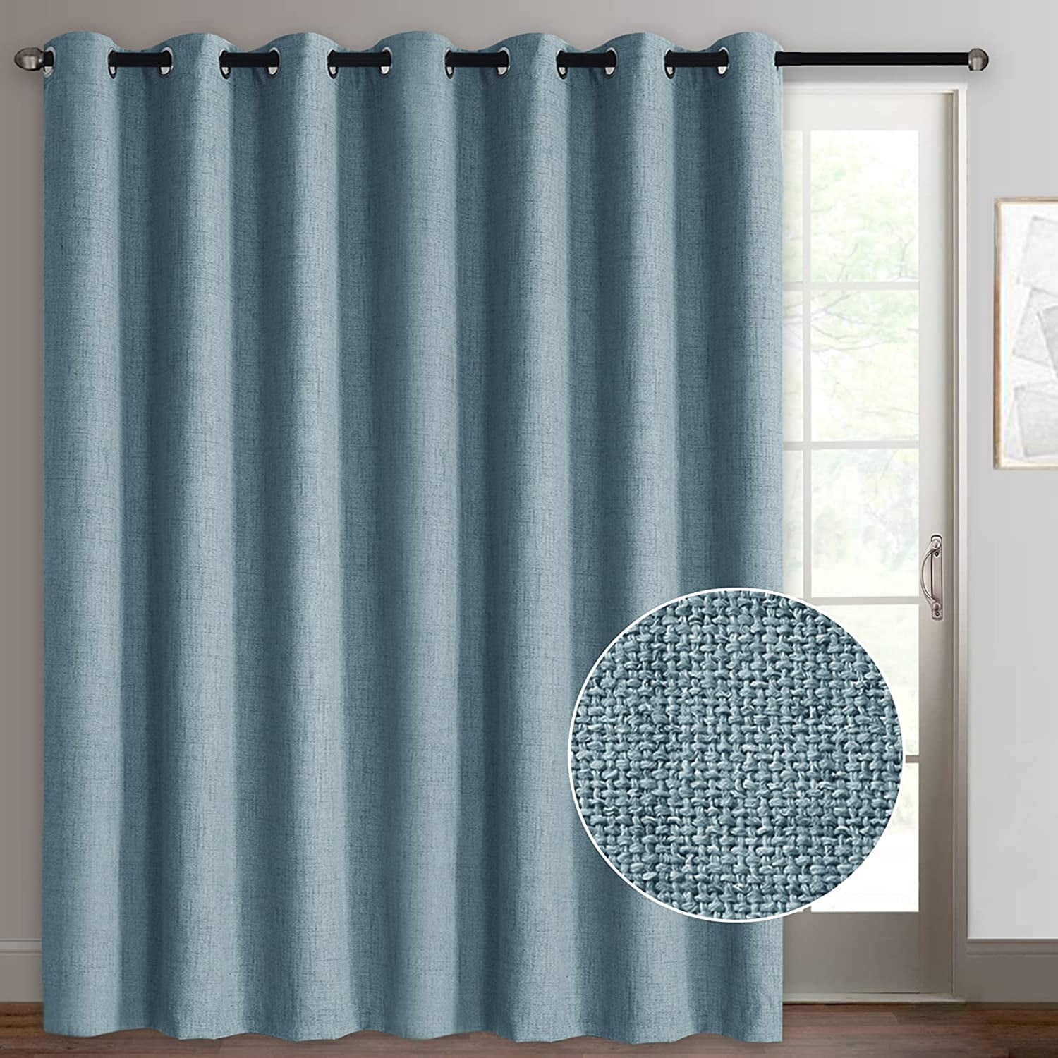 BOTUI Sliding Door Curtains, Primitive Linen Look 100% Blackout Curtains, Thermal Insulated ...