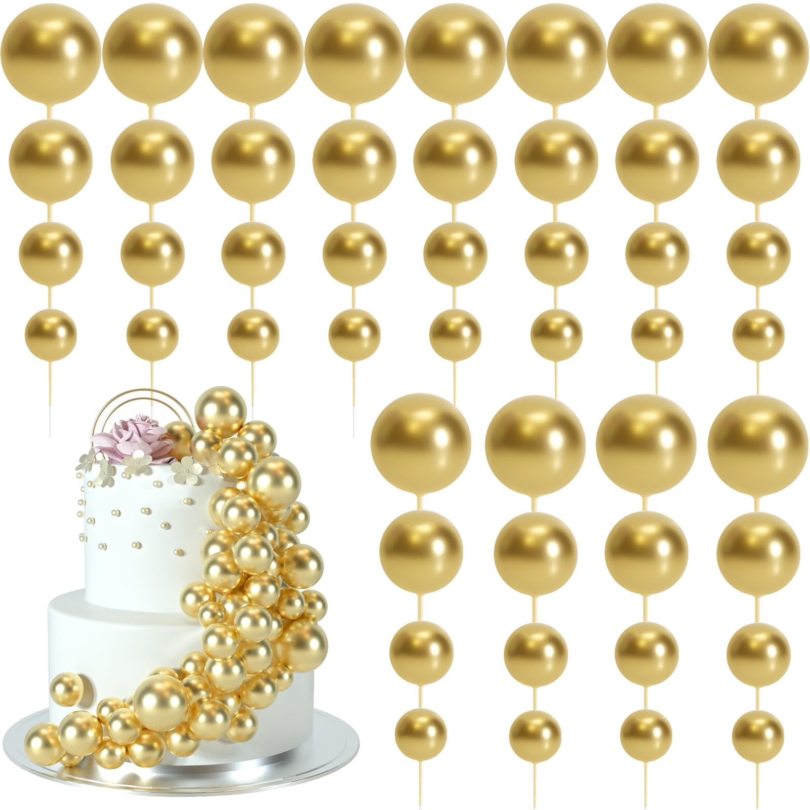 BOUBONI 48 Pcs Gold Balls Cake ITL1 Topper Decorations Balloon Cupcake ...