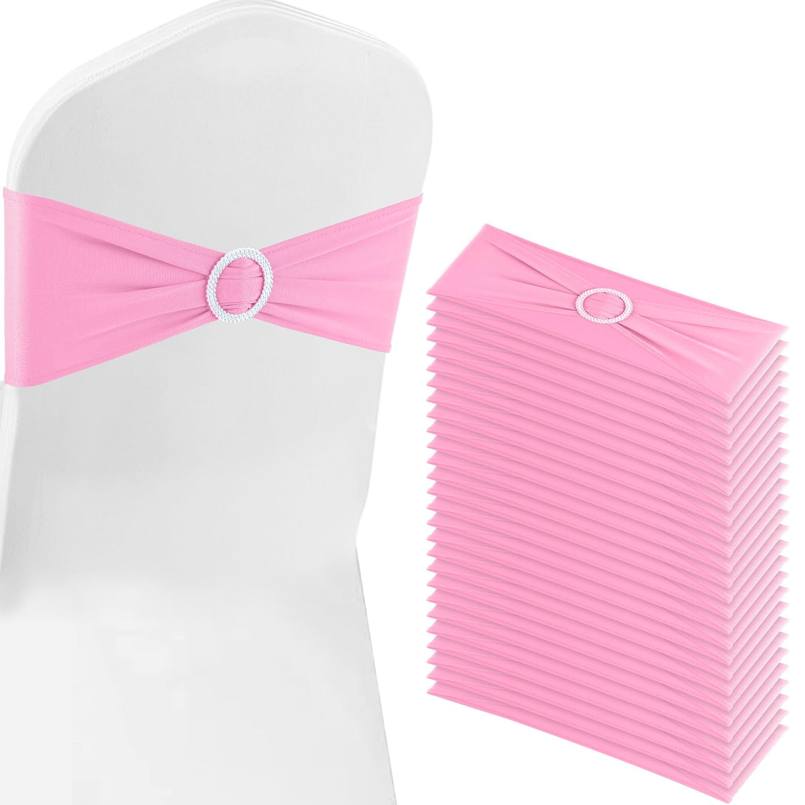 BOUBONI Pink Chair Sashes 50 Pack Spandex Stretch Chair Band Sashes ...