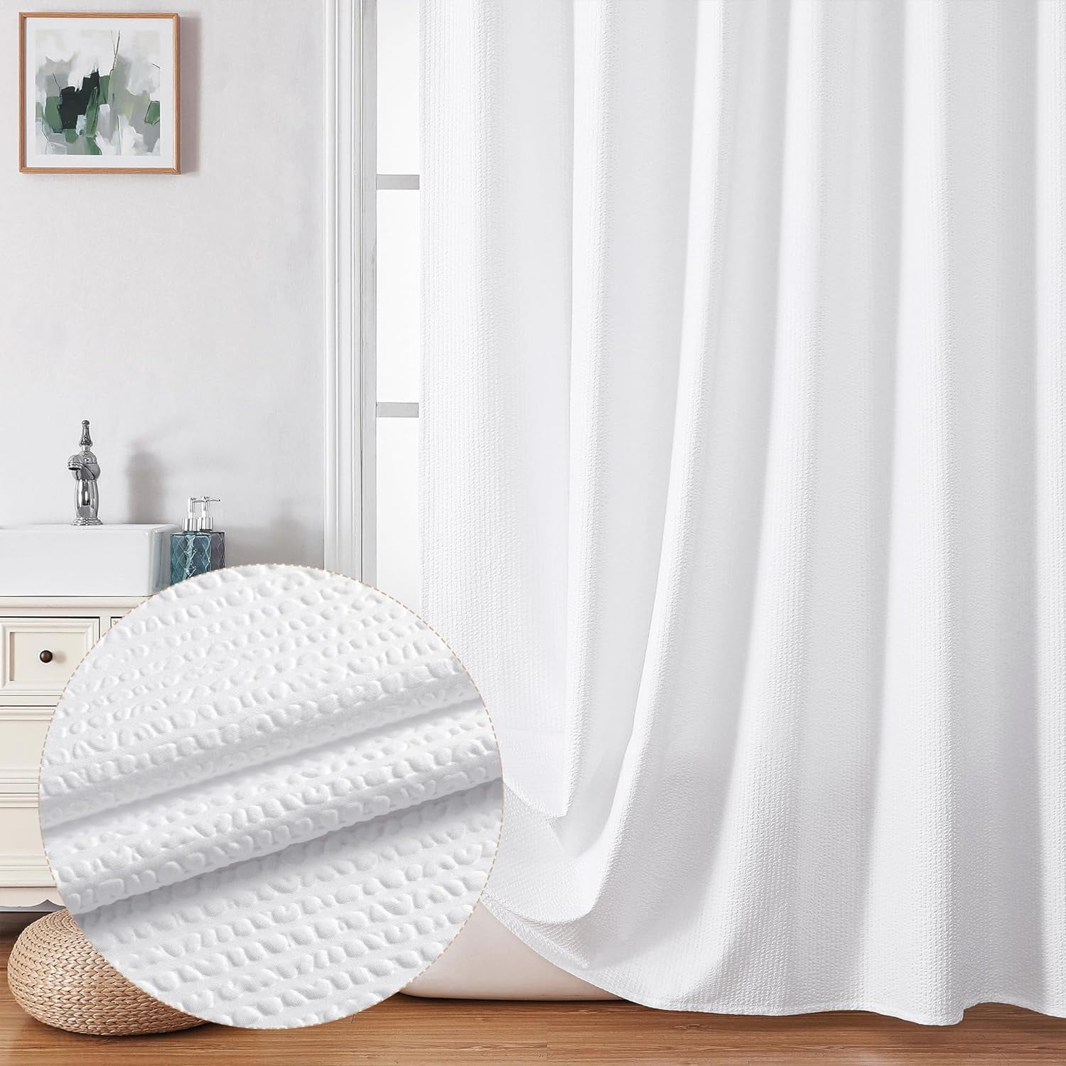BOUCOA-Berry White Extra Long Shower Curtain Set 72 x 84 Inch with ...
