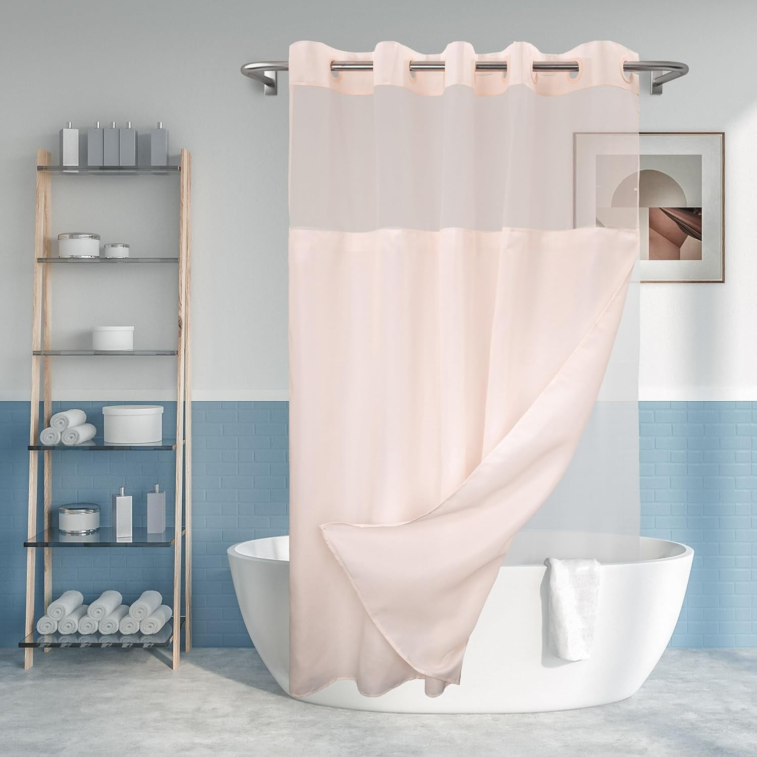 BOUCOA-No Hook Slub Textured Shower Curtain with Snap-in PEVA Liner Set ...