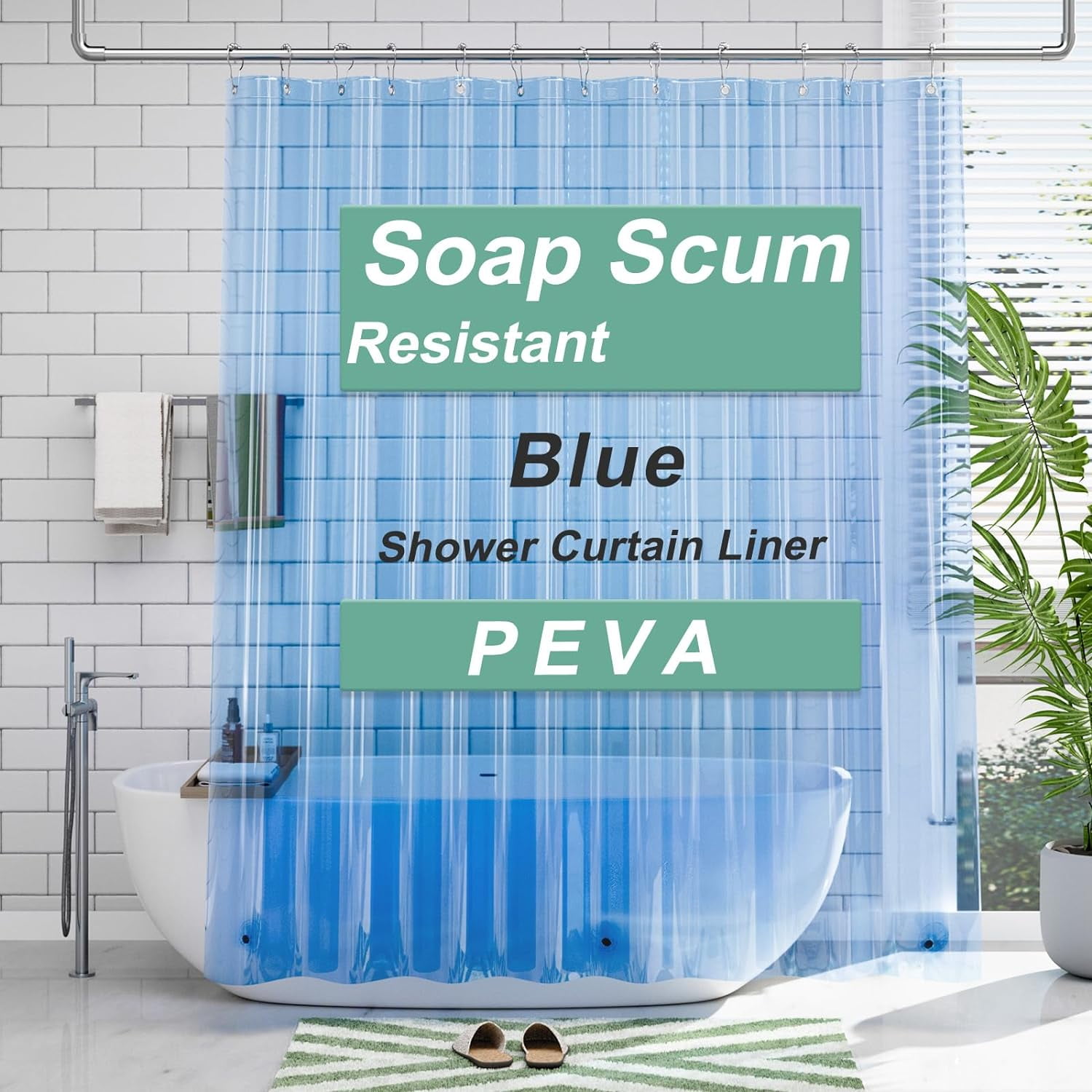 BOUCOA-Shower Curtain Liner, 72x72 Transparent Blue Shower Liner ...