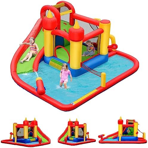 BOUNTECH Inflatable Water Slide, Water Bounce House with Slide Wet Dry ...
