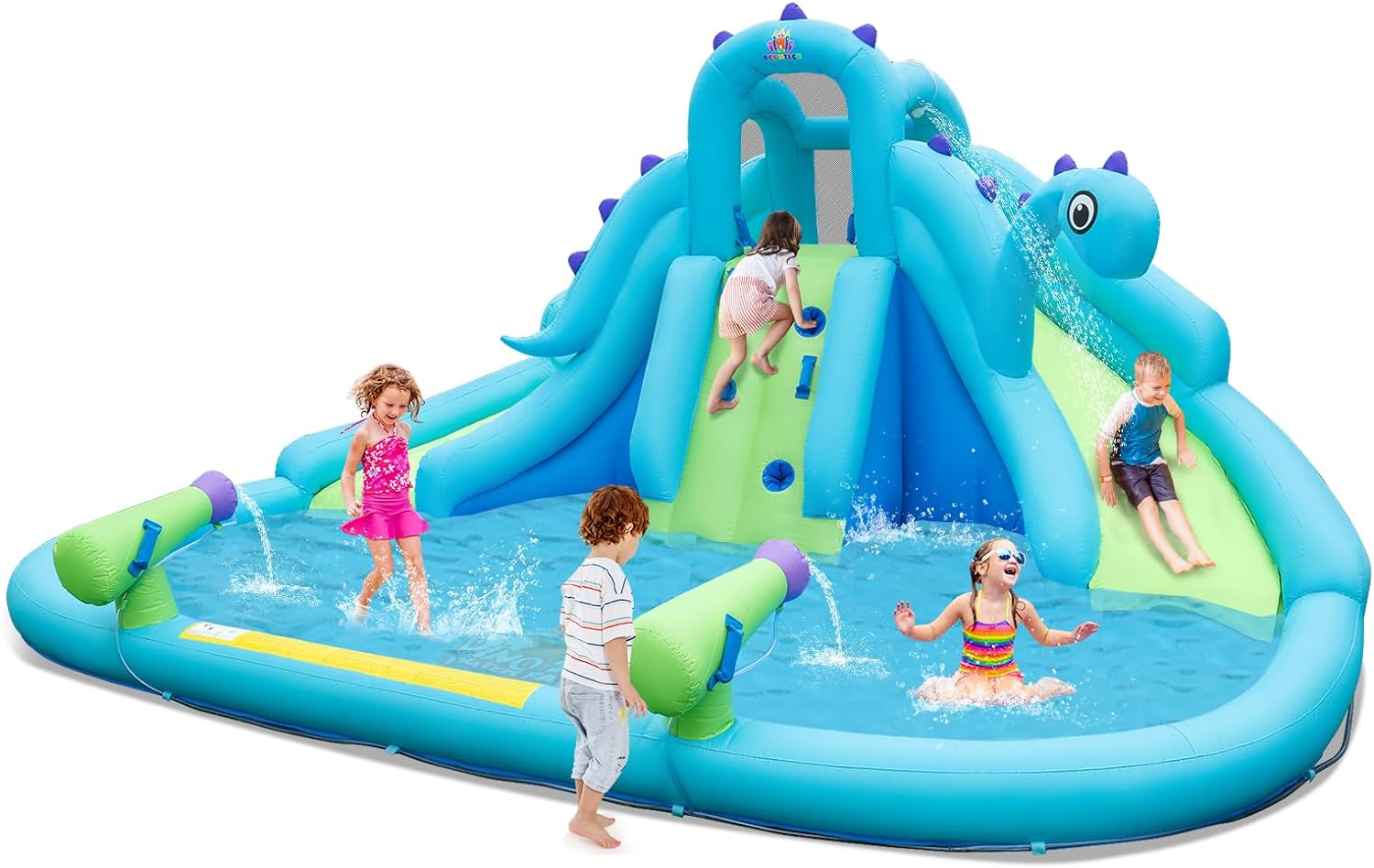 BOUNTECH Inflatable Water Slide with Dinosaur, Double Slides Kids Mega ...