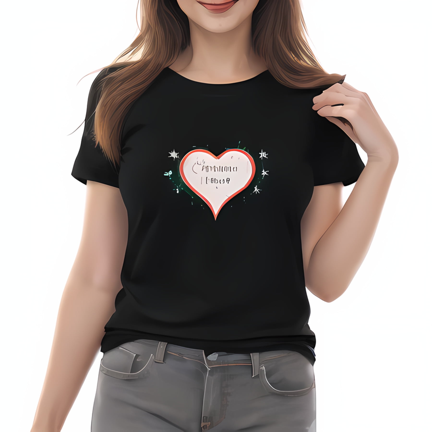BOV sifta Inspired Black Oversized T-Shirt with White Heart Design ...