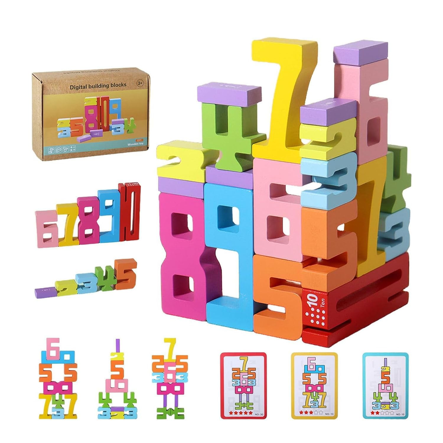 BOVVSKY Wooden Number Building SSF20 Blocks, Montessori-Inspired Wooden ...