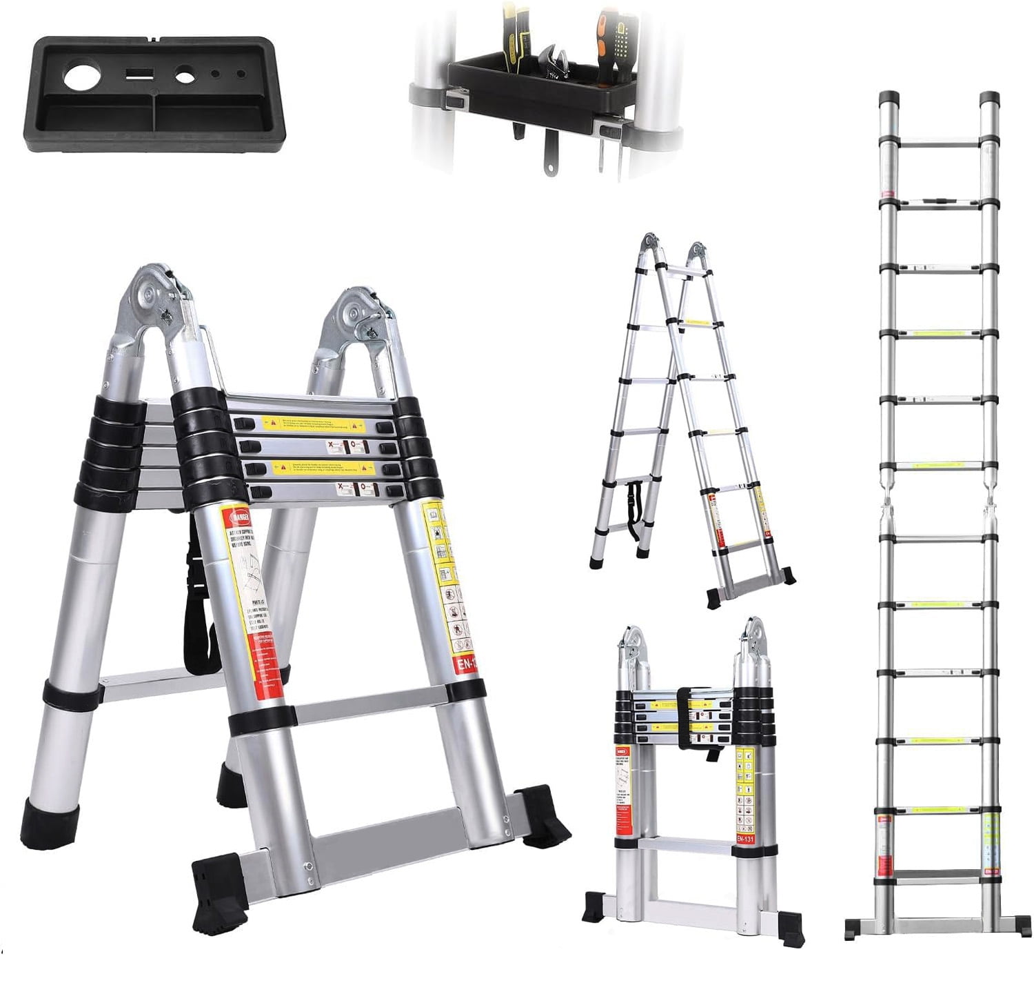 BOWEITI 12.5FT Telescopic Extendable Aluminum Ladder, Compact Utility ...