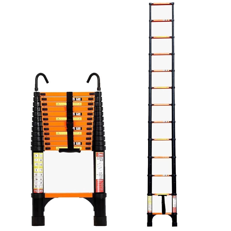 Boweiti 12.5ft Aluminum Non-Slip Folding Telescopic Ladder, 330 lb ...