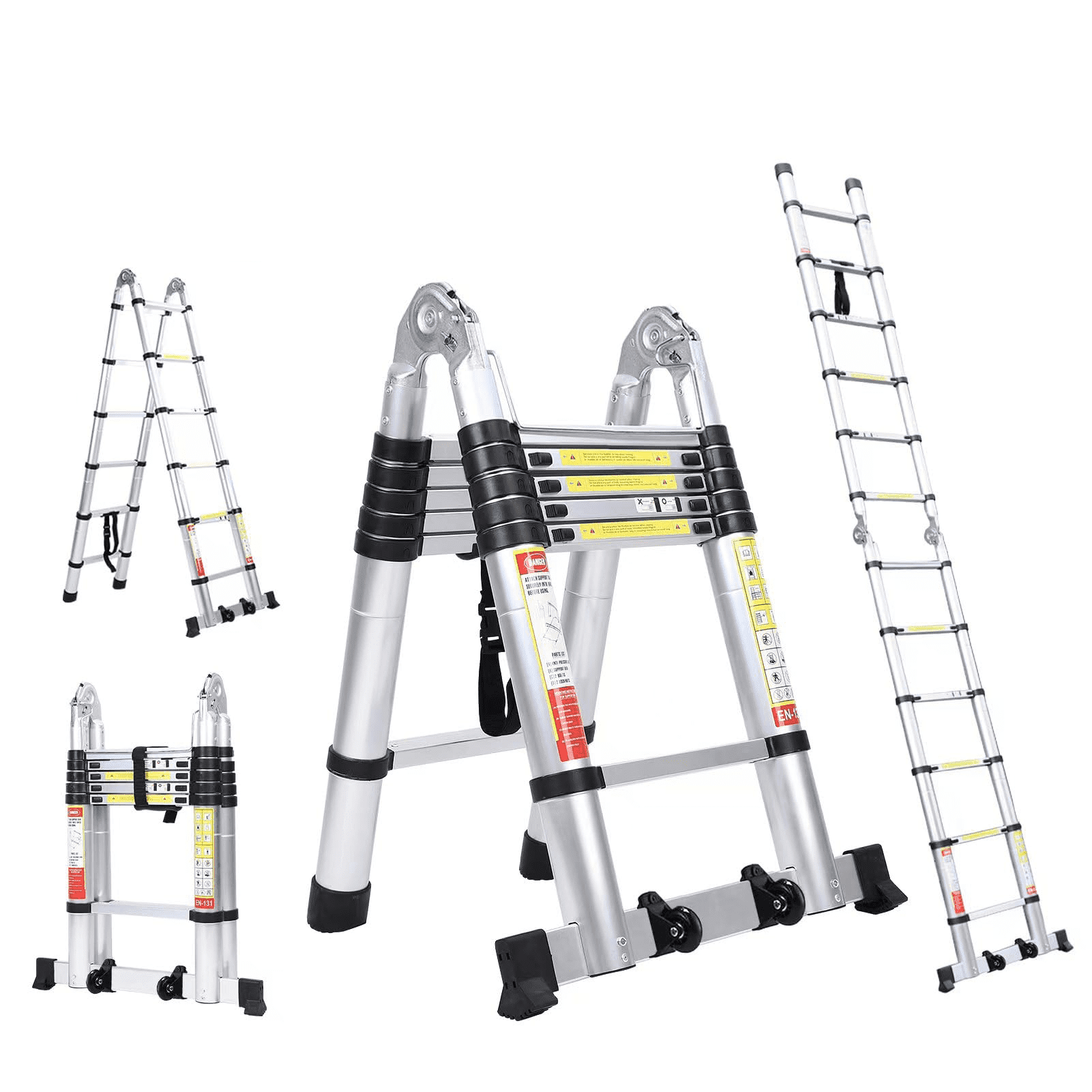 BOWEITI 12.5Ft Telescoping A Frame Ladder with Balance Bar and Movable ...